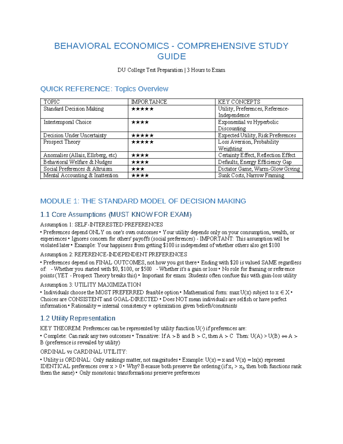 BEH 301: Comprehensive Study Guide for Behavioral Economics Exam - Studocu