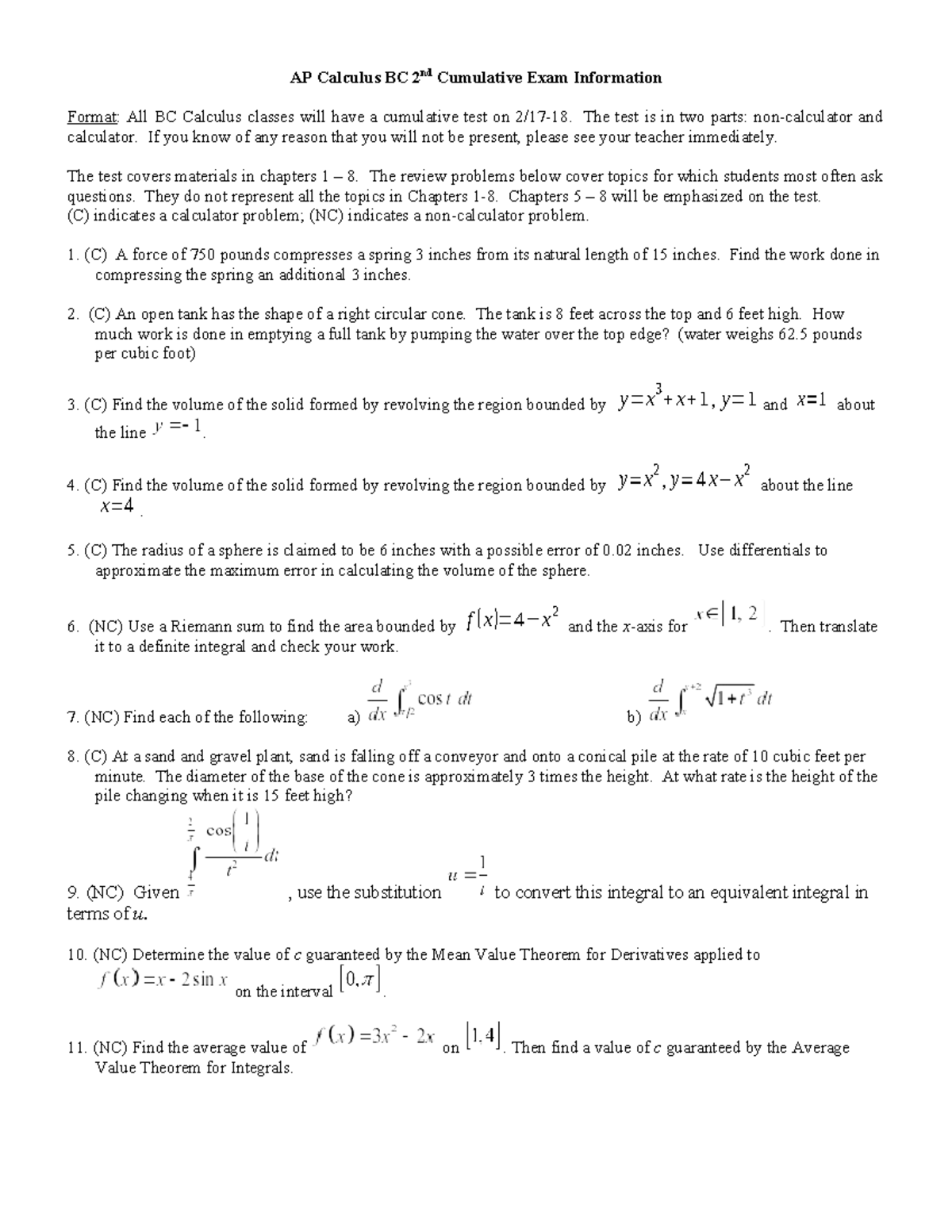 2nd+Cum+Review+Problems - AP Calculus BC 2nd Cumulative Exam ...