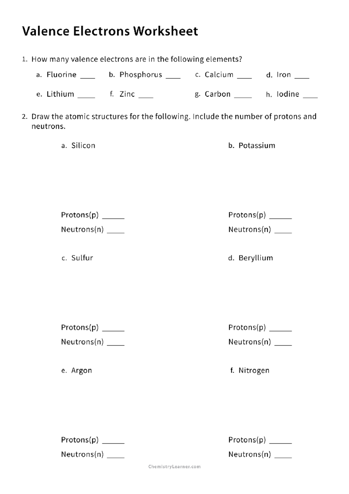 Valence Electrons Worksheet: Atomic Structures & Counts - Studocu
