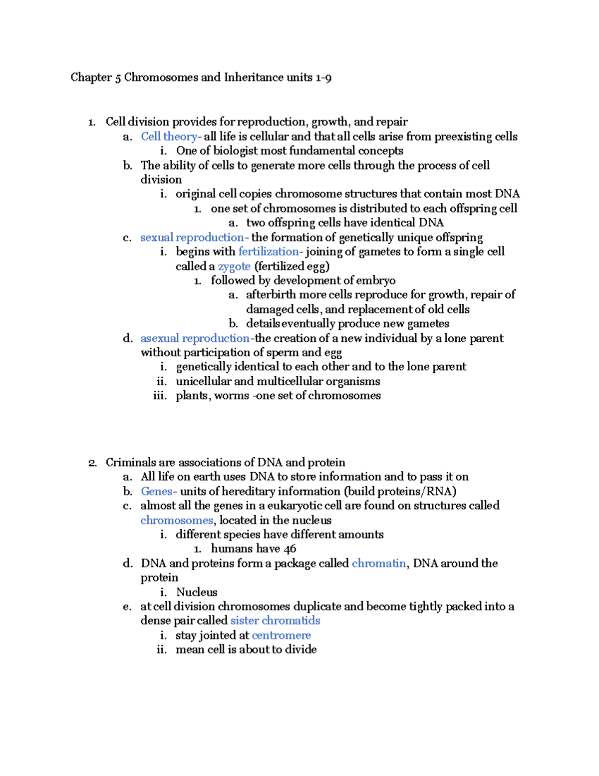 Chapter 5: Chromosomes and Inheritance Overview (Units 1-9) - Studocu