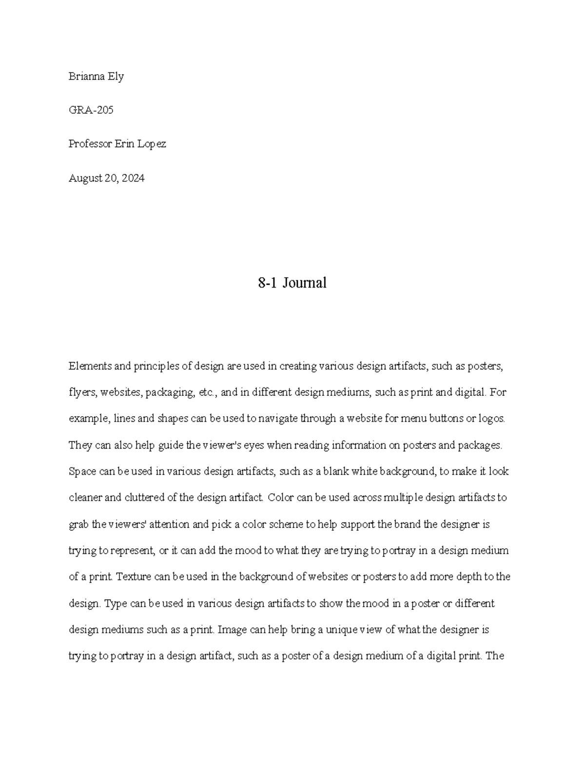 8-1 Journal: Key Design Elements & Principles Reflections - Studocu