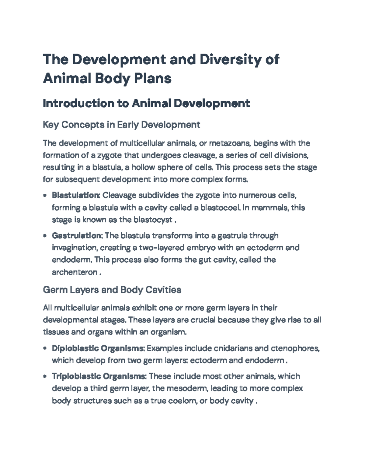 Developmental Processes and Body Plans in Multicellular Animals (BIO101 ...