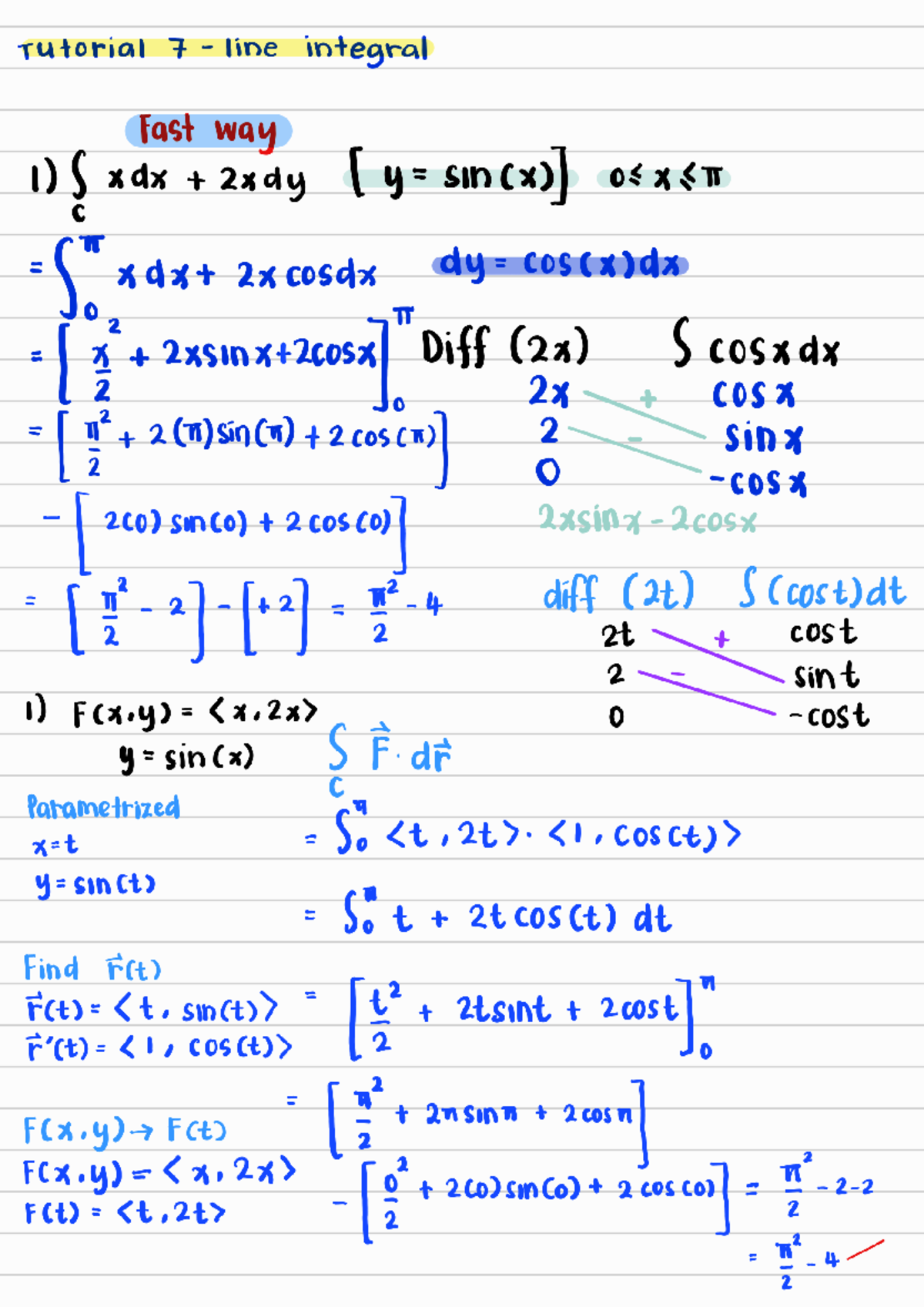 Answer Tutorial: Line Integral Concepts for MAT560 - Studocu