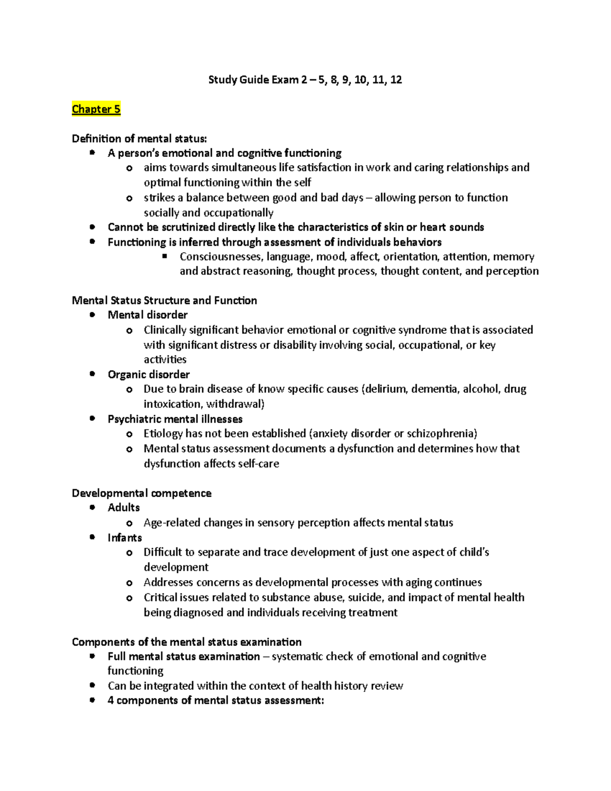 Study Guide for Exam 2: Health Assessment Chapters 5, 8, 9, 10, 11, 12 ...