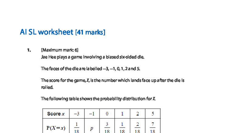 871464695 AI SL Worksheet 1 - AI SL worksheet [41 marks] 1. [Maximum ...