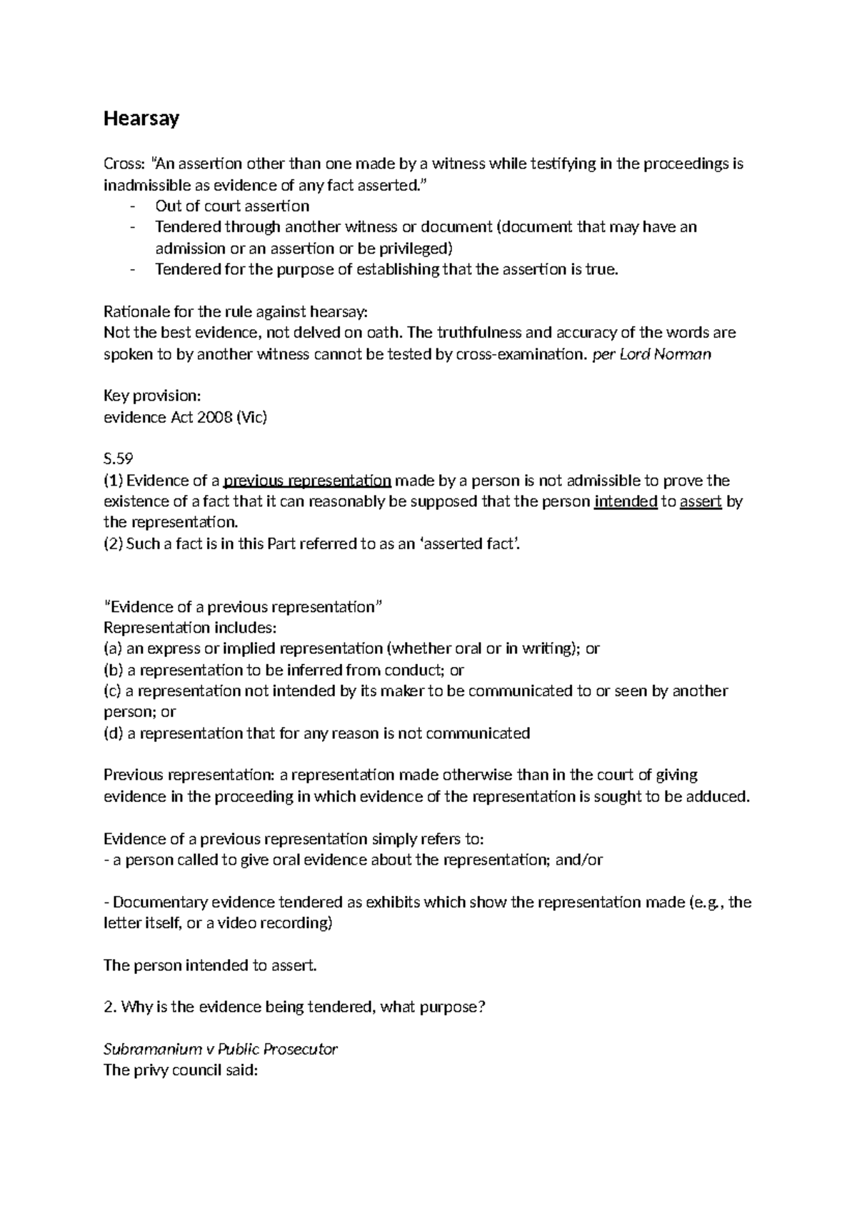 Hearsay and Hearsay Exemptions: Key Notes for Evidence 101 - Studocu