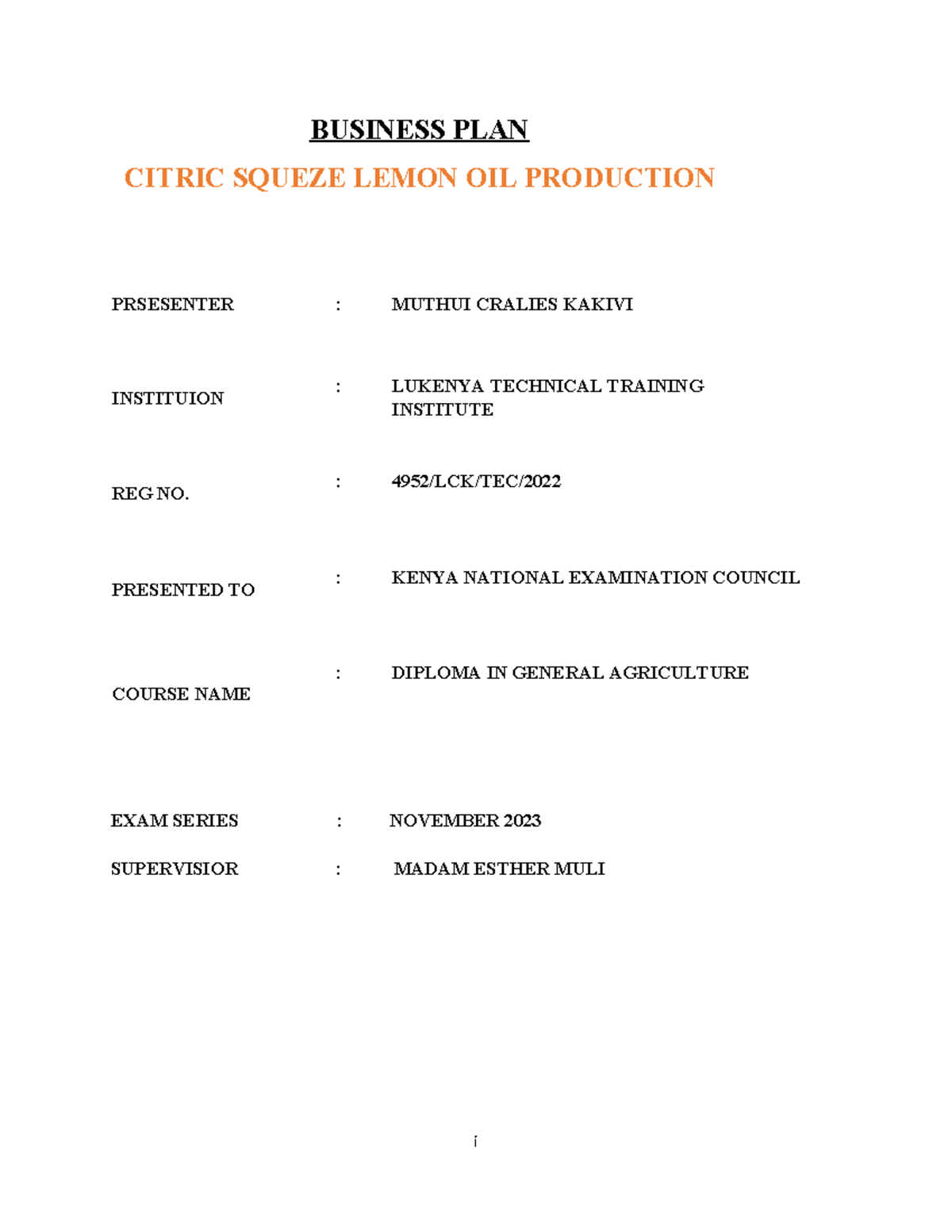 Citric Lemon BS PLAN - Business plan - BUSINESS PLAN CITRIC SQUEZE ...
