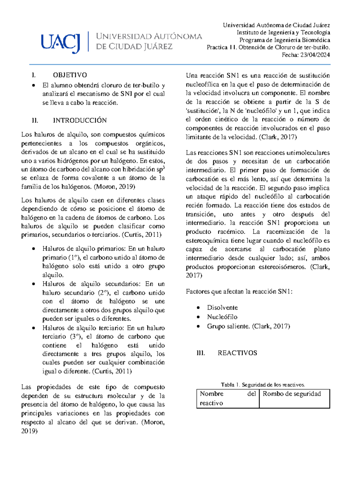Práctica 11: Obtención de Cloruro de Ter-butilo y Mecanismos SN1 - Studocu
