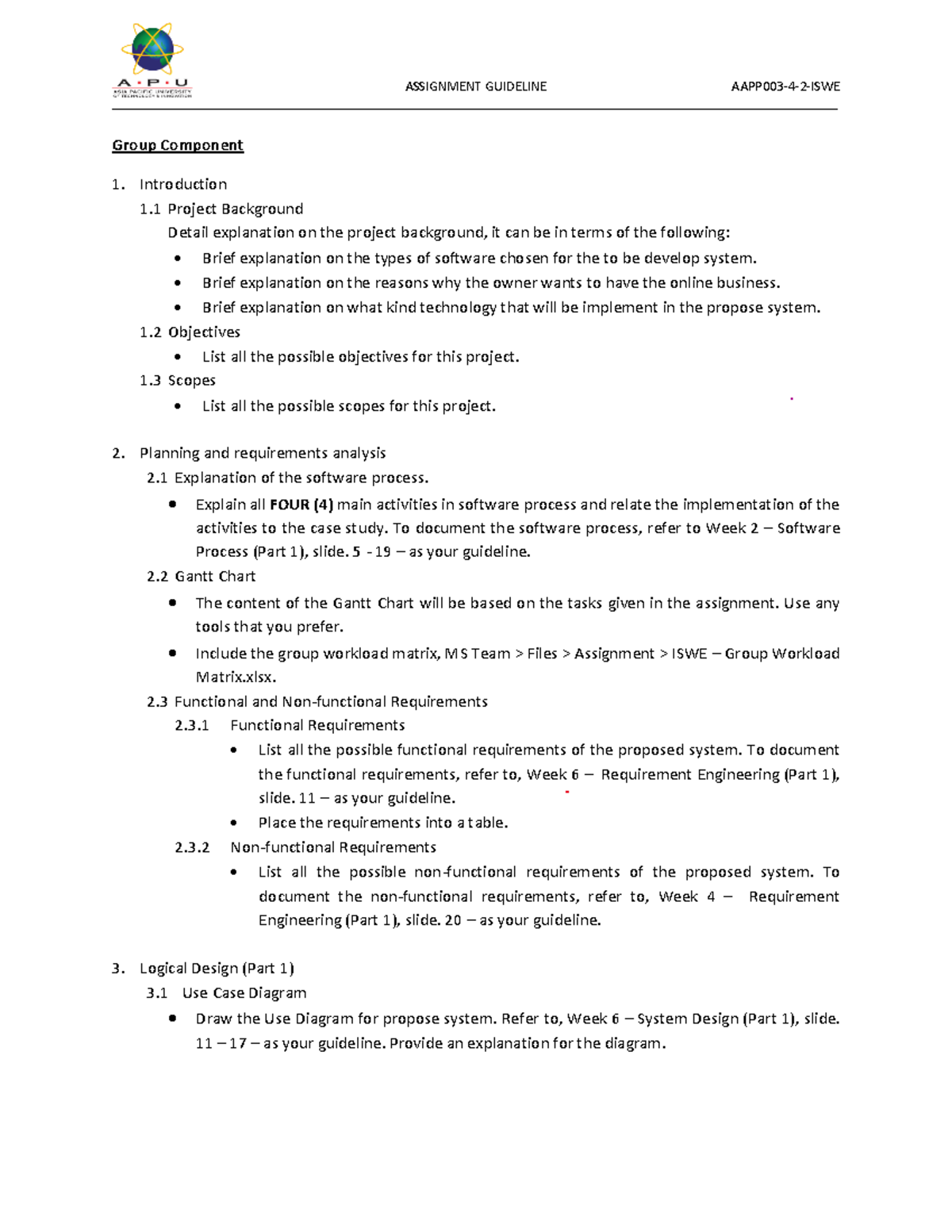 AAPP003 - ISWE Assignment Guideline for Group Project Documentation ...