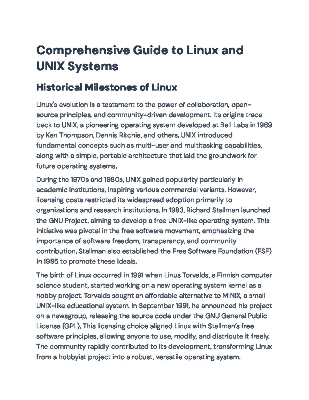 Comprehensive Guide to Linux & UNIX Systems: History, Features & Commands - Studocu