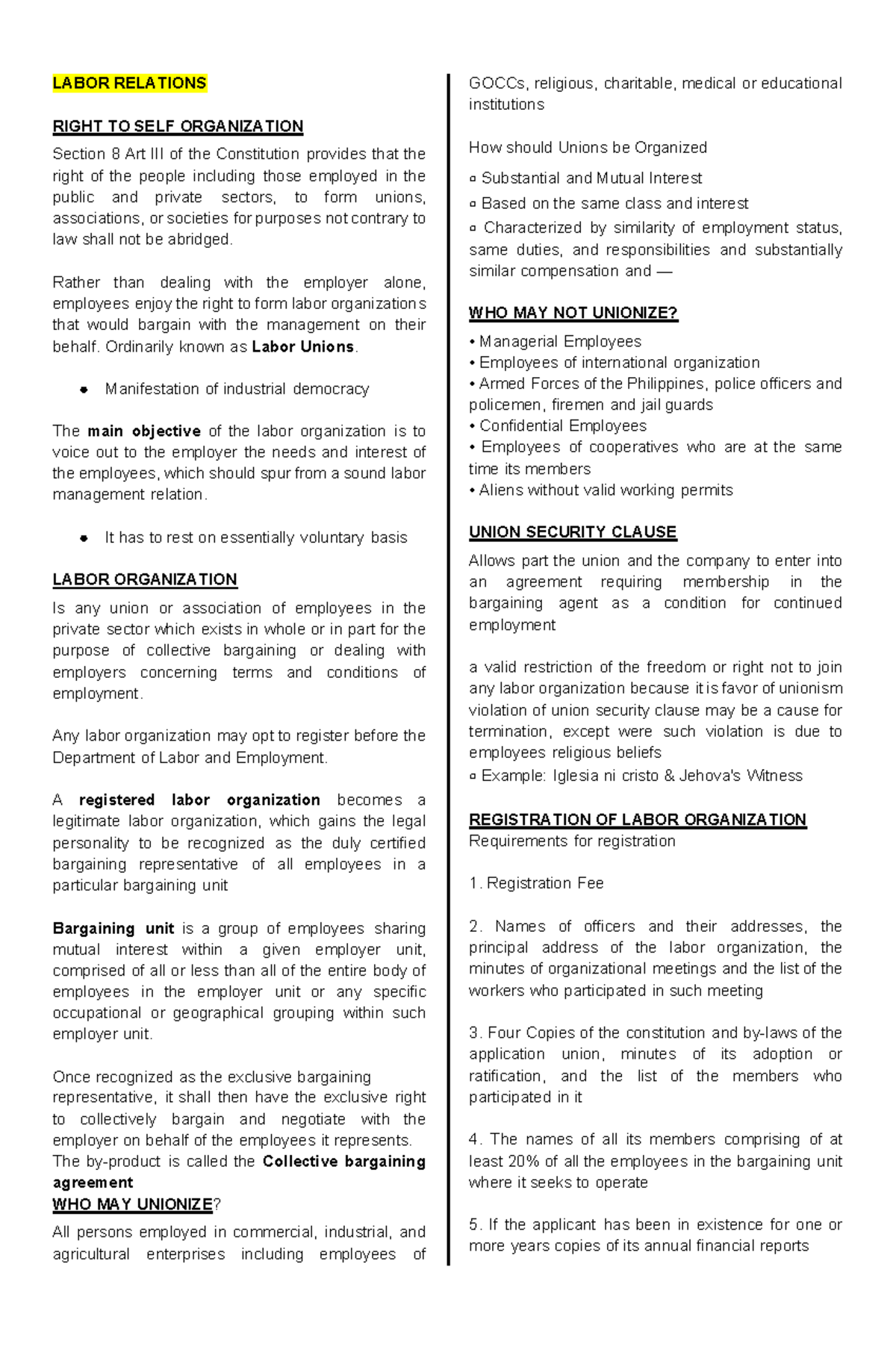 Labor Relations: Right to Self-Organization and Unionization (LABR 101 ...