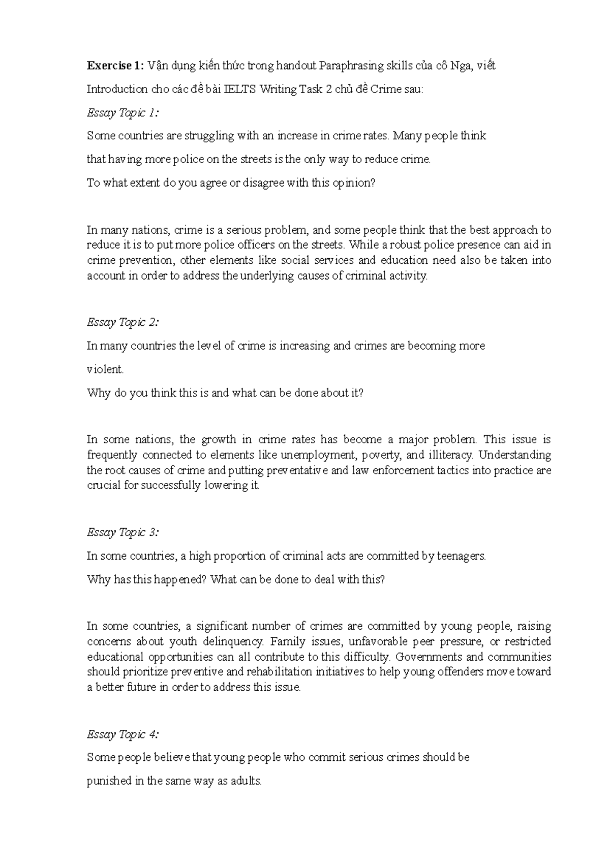 IELTS Writing Task 2: Crime Topics Introduction Guide - Studocu