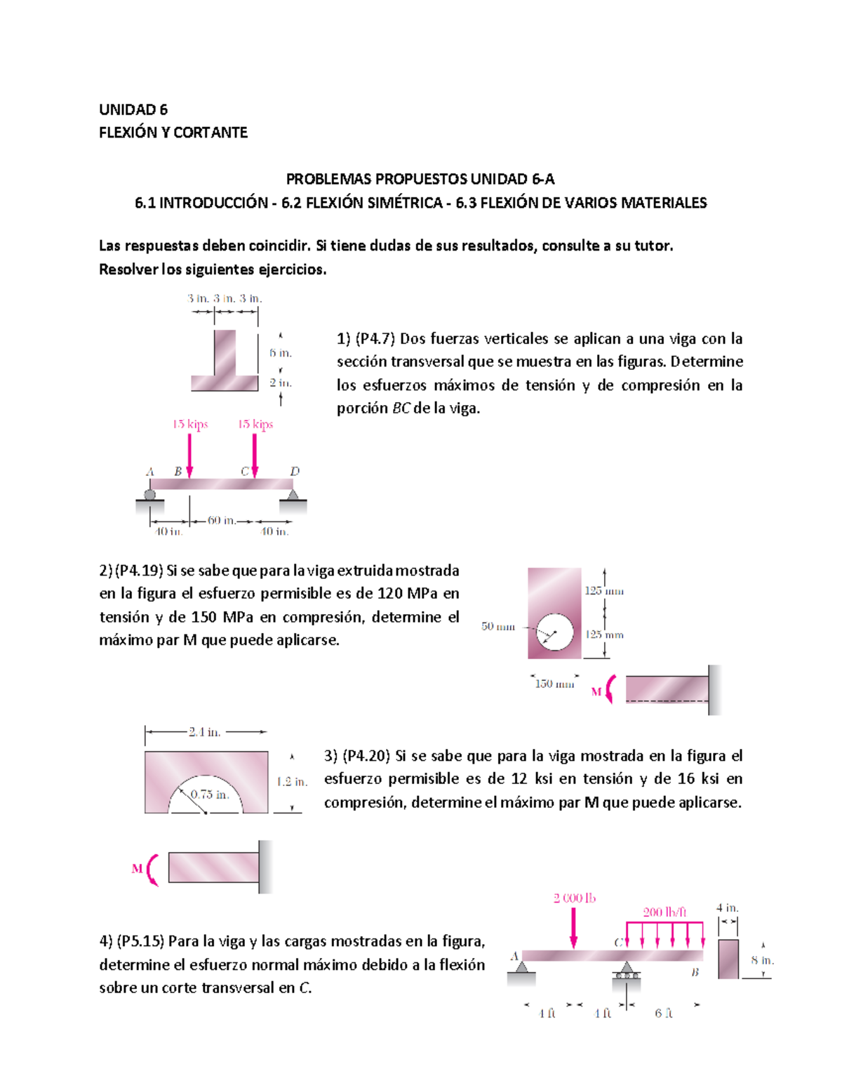 Problemas Propuestos SDS115 Unidad 6 - Flexión y Cortante - Studocu