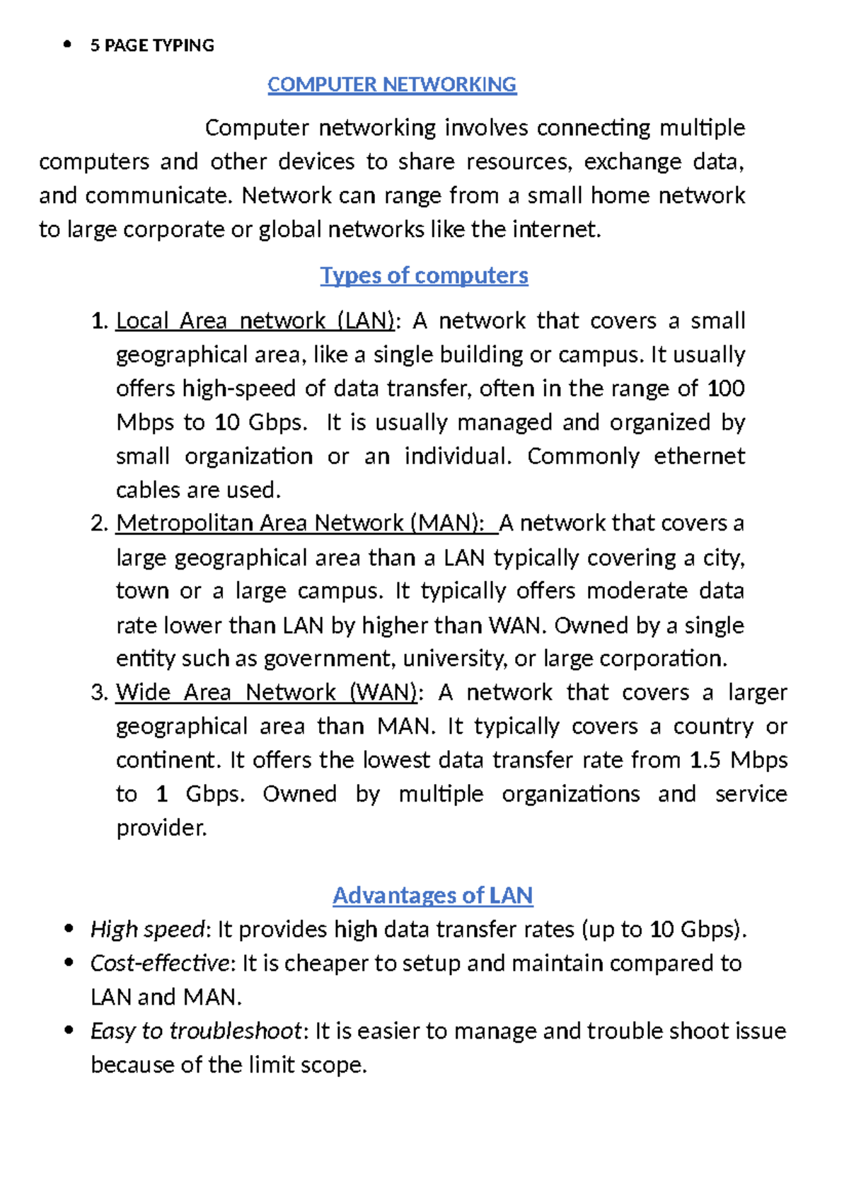 BBA 3rd Sem: 5-Page Notes on Computer Networking Concepts - Studocu
