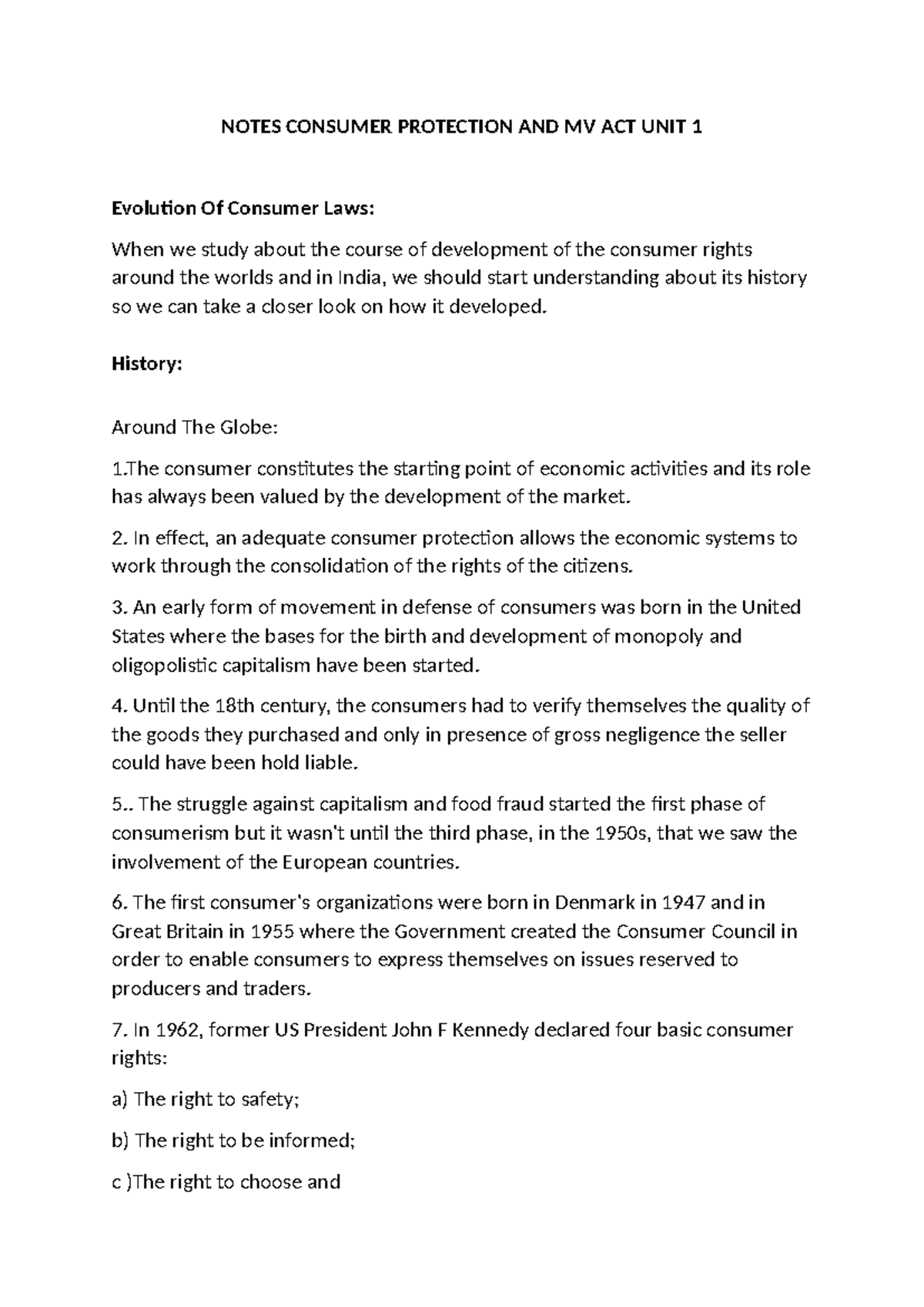 Consumer Protection and MV Act: Unit 1 - Evolution of Consumer Laws ...