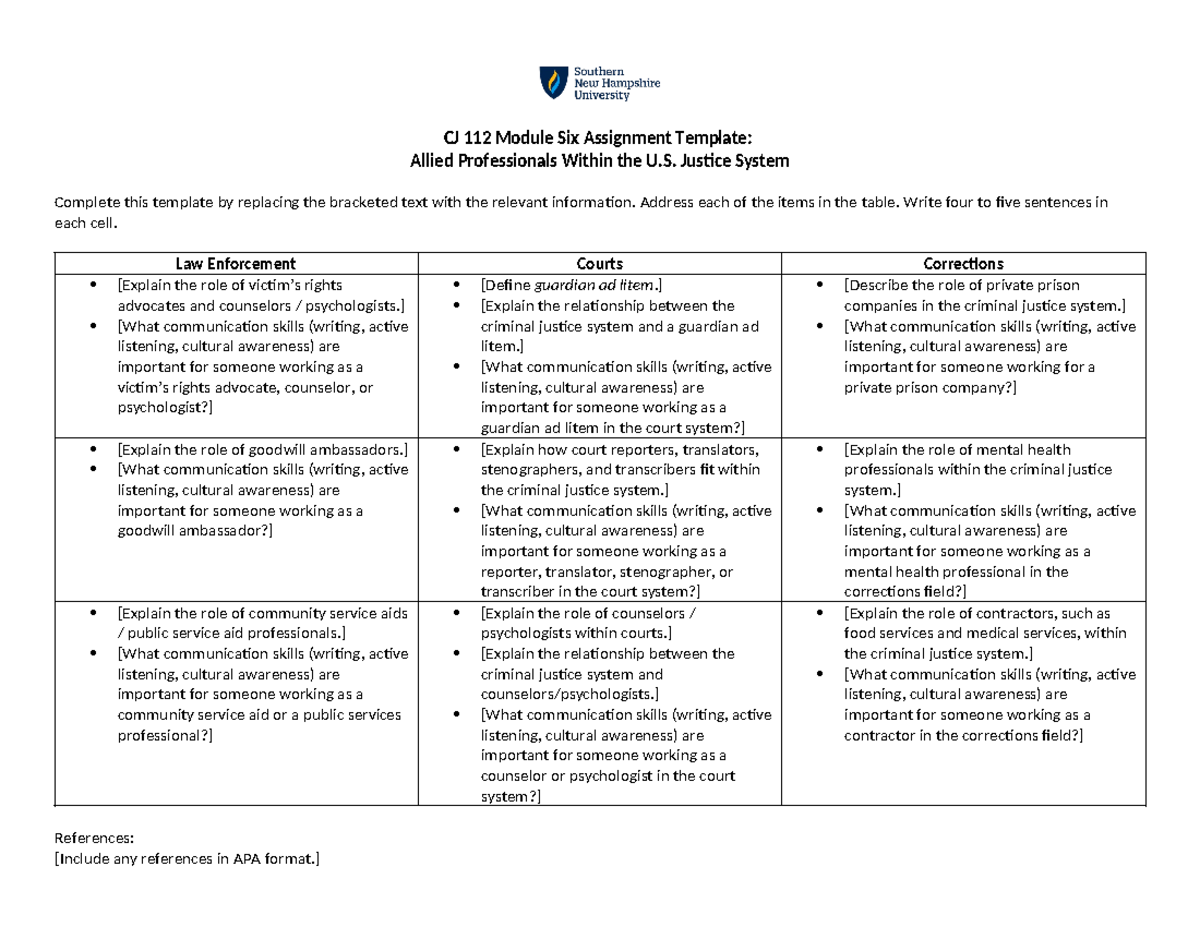 CJ 112 Allied Professionals Template - CJ 112 Module Six Assignment ...