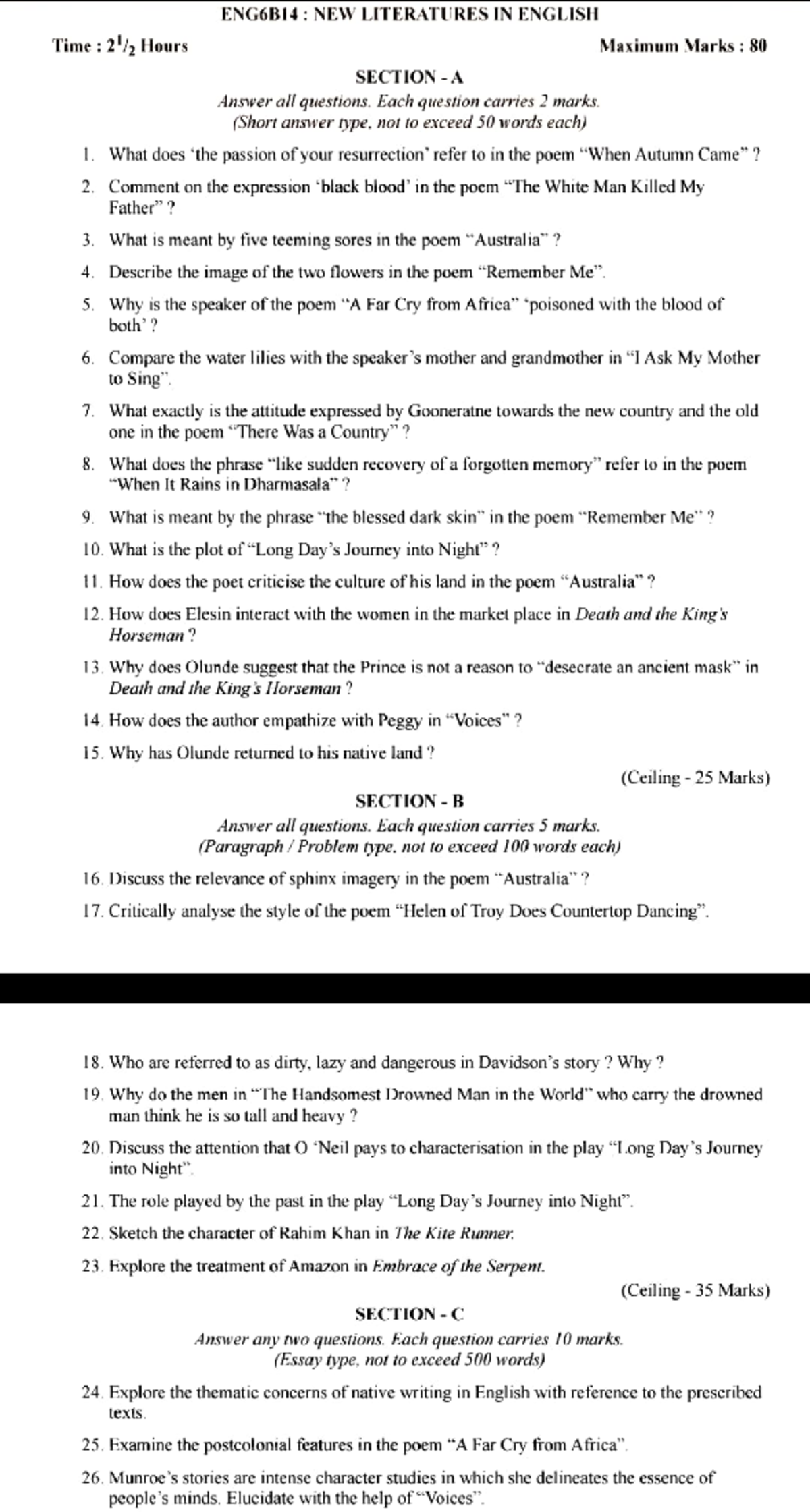ENGGB14: Final Exam Questions on New Literatures in English - Studocu