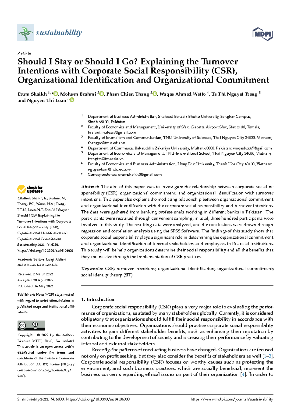 Sustainability 2022: CSR, Commitment, and Turnover Intentions Analysis ...
