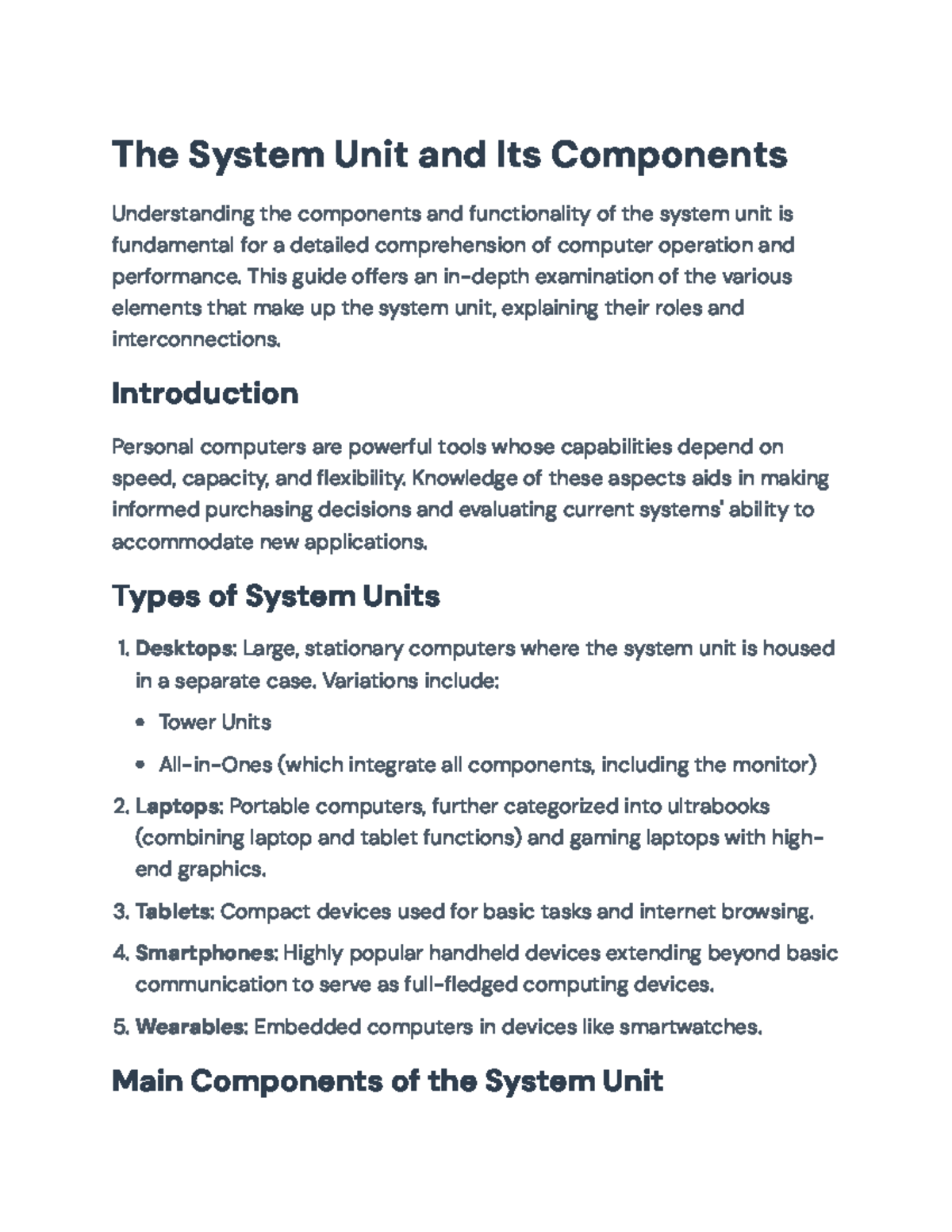 System Unit Components: Understanding PC Architecture and Functionality ...