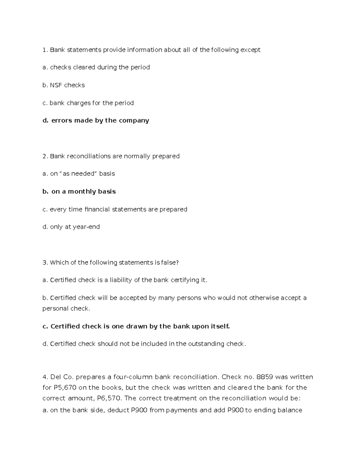 Quiz 02: Bank Reconciliation & POC Theory Key Concepts - Studocu