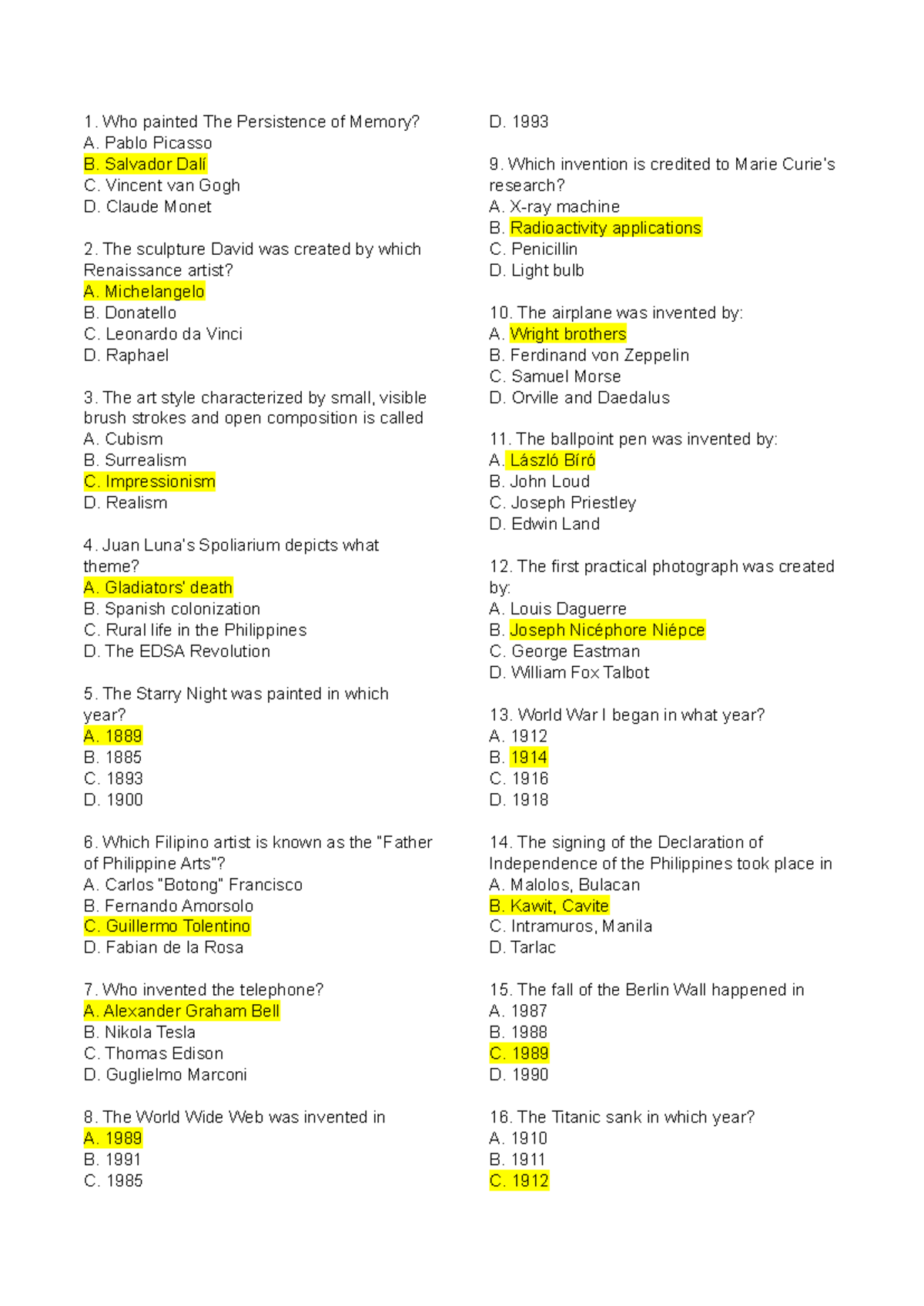 Gen Info MCQs - General Knowledge Questions for Review - Studocu