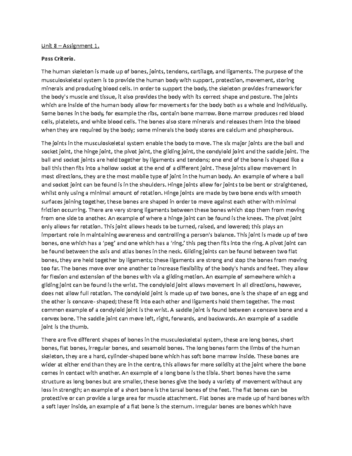 Unit 8 - Assignment 1: Understanding the Human Skeleton & Disorders ...