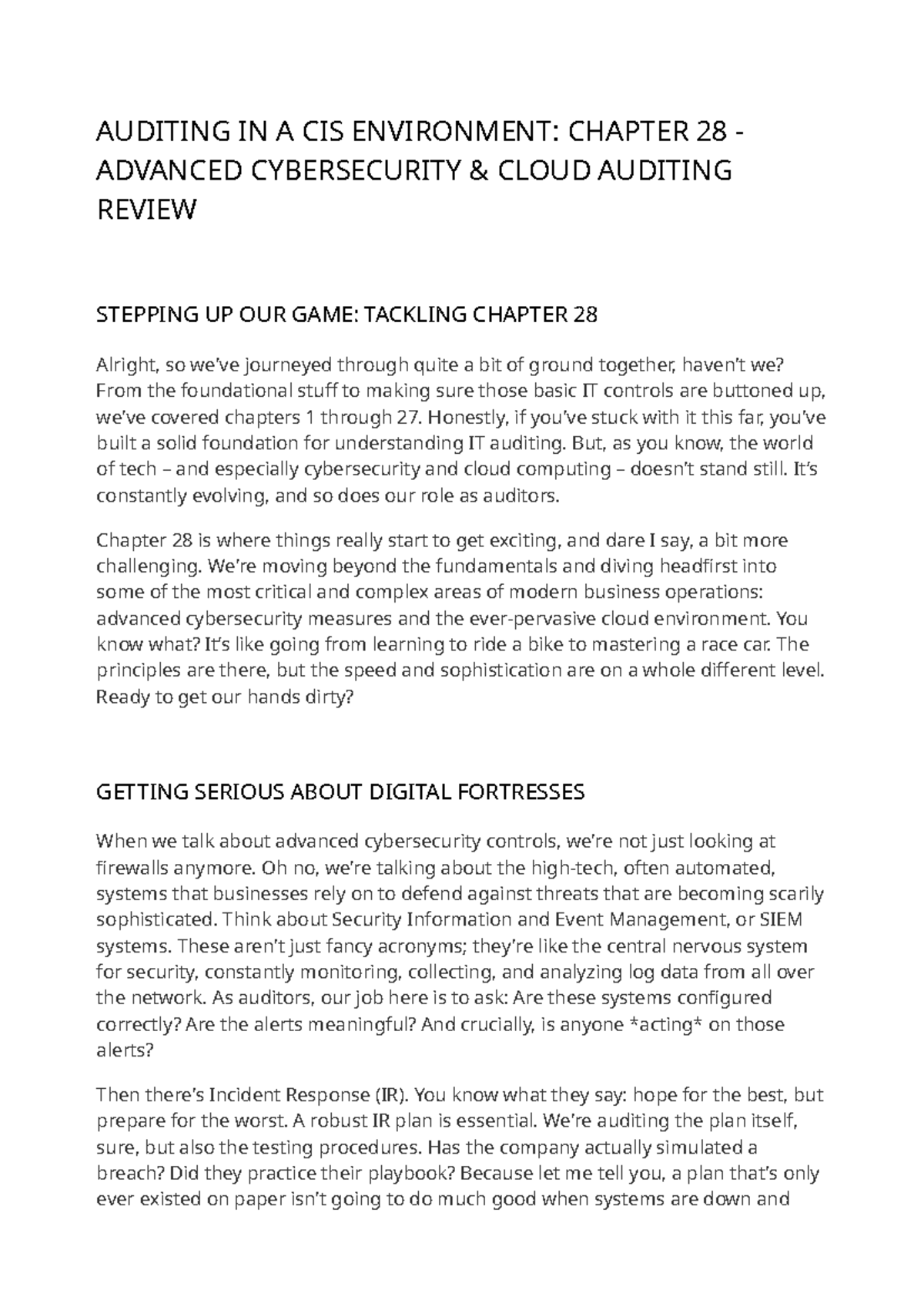 AUDITING IN A CIS ENVIRONMENT: CHAPTER 28 REVIEW ON CLOUD SECURITY - Studocu