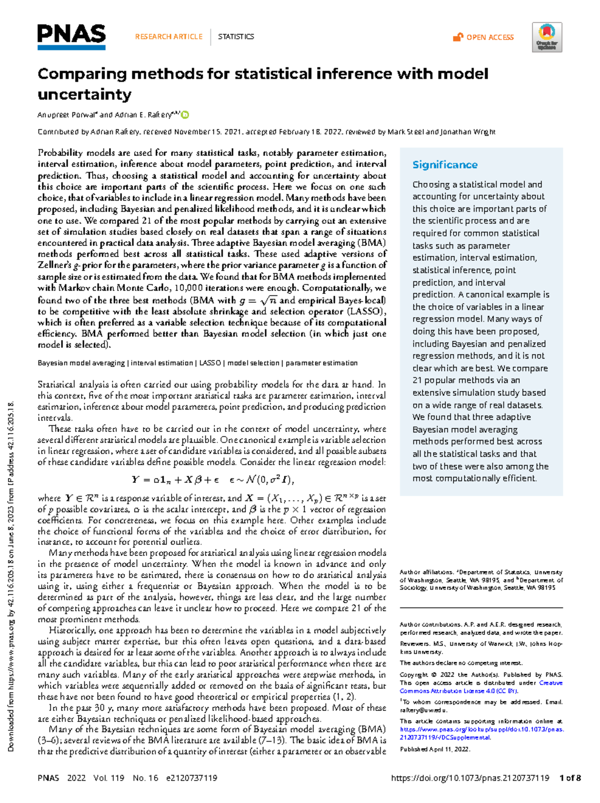 BMA - Comparing Statistical Inference Methods Under Model Uncertainty ...