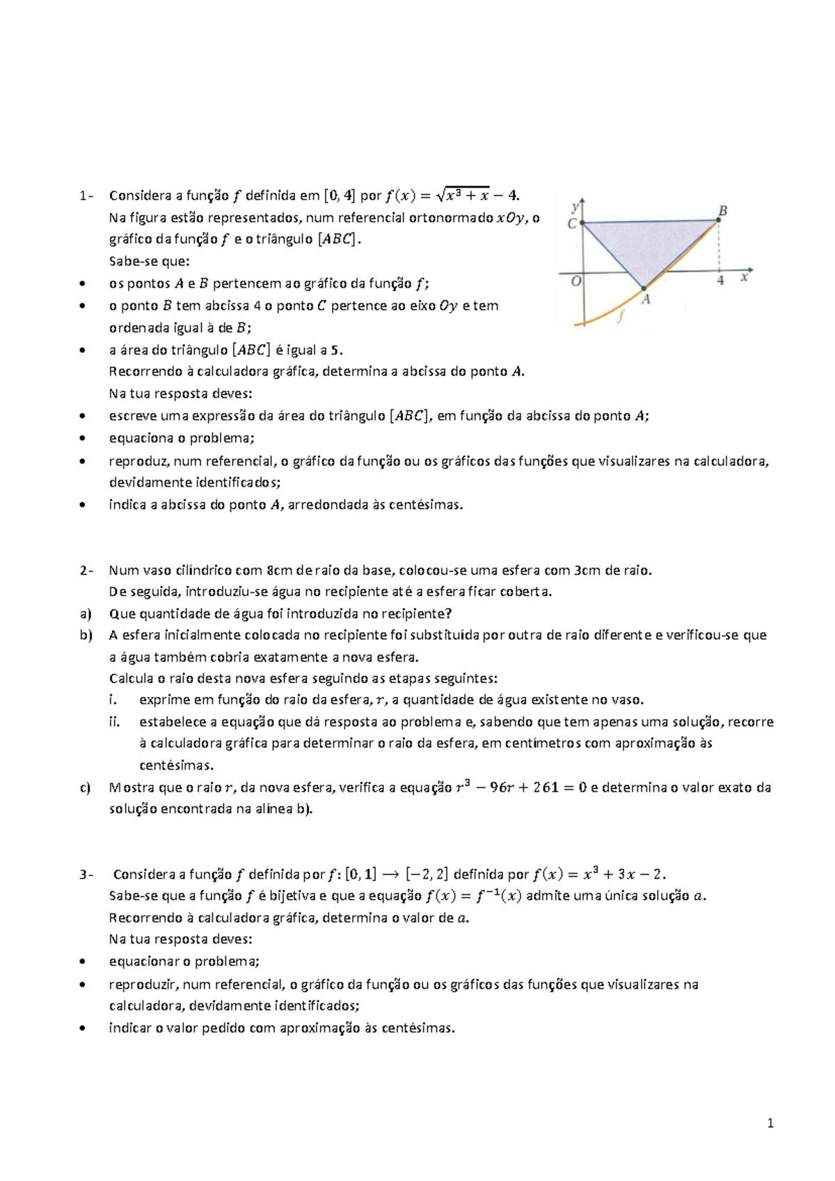 Ficha de Trabalho 608057213 - Funções com Calculadora Gráfica (10.º Ano ...