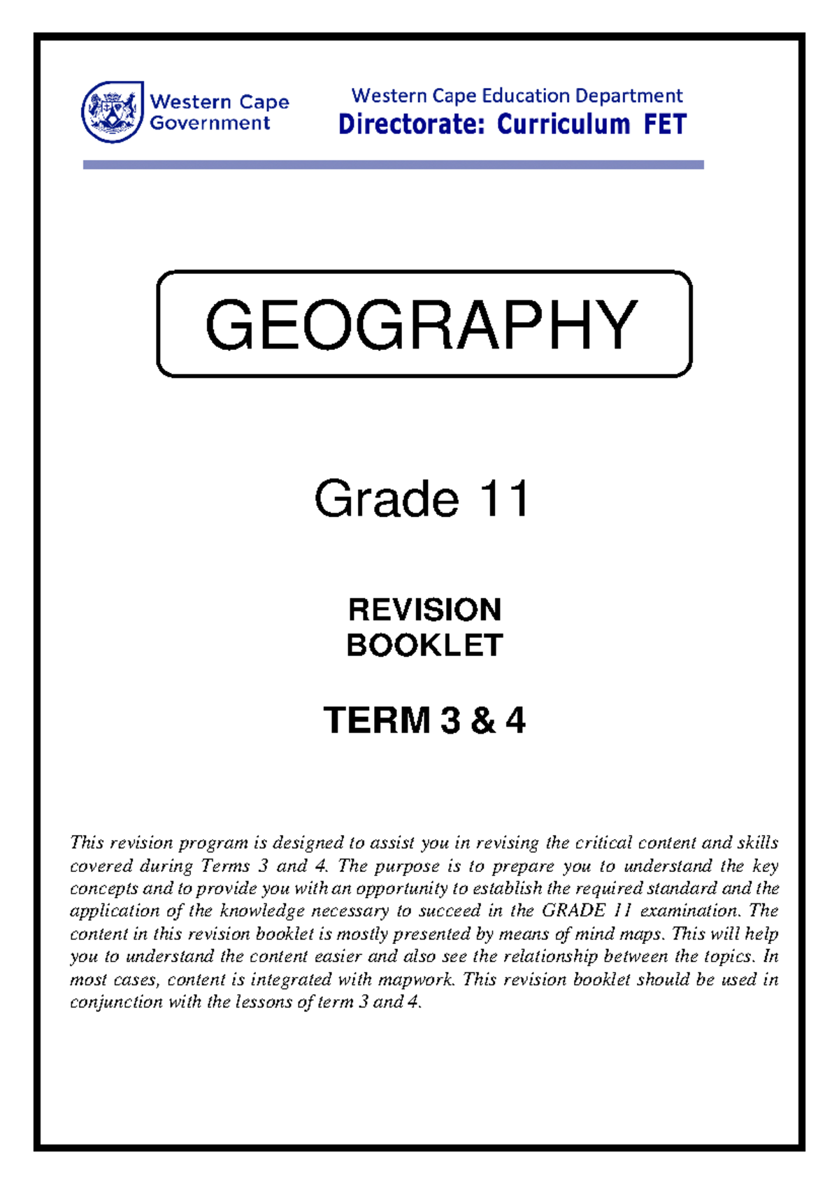 Geography Grade 11 Revision material Terms 3 and 4 - GEOGRAPHY Grade 11 REVISION BOOKLET TERM 3 ...