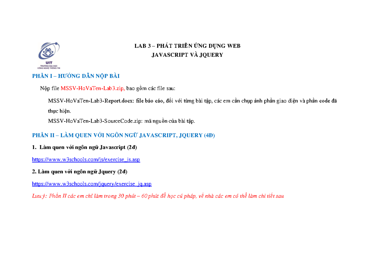 Lab 3: Phát triển ứng dụng web với JavaScript và jQuery (20250329) - Studocu