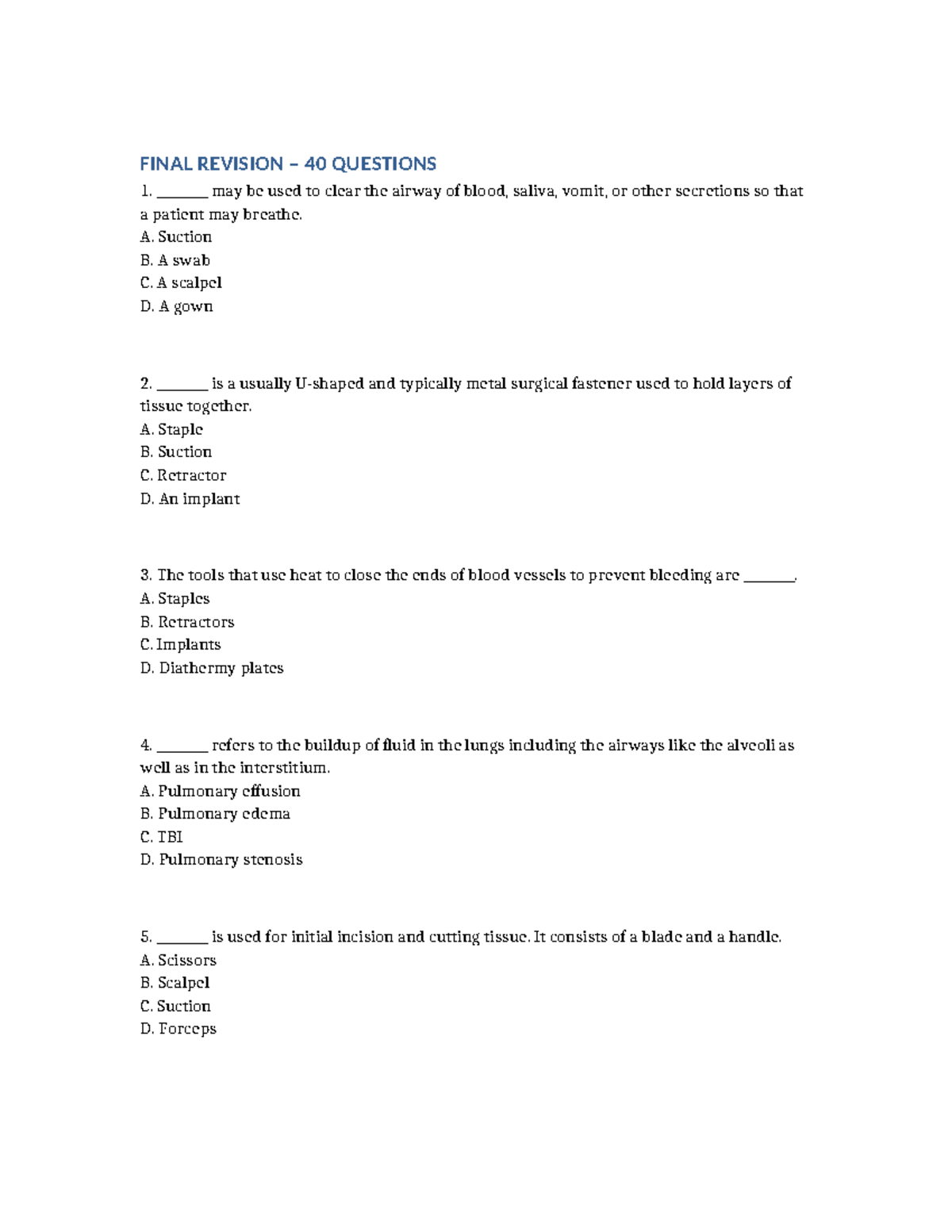 FINAL REVISION QUESTIONS 1-52 FOR MEDICAL STUDIES - Studocu