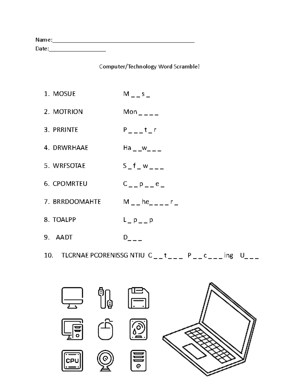 Introto Computer Science Technology Word Scramble-1 - Information ...
