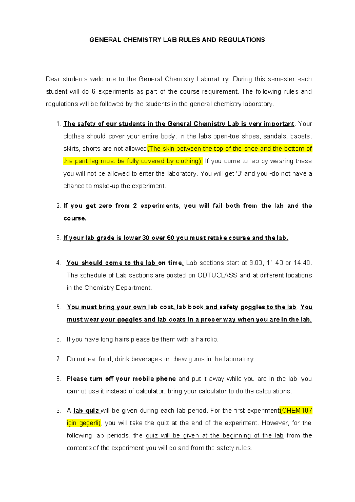 CHEM107 General Chemistry Lab Rules & Safety Guidelines - Studocu