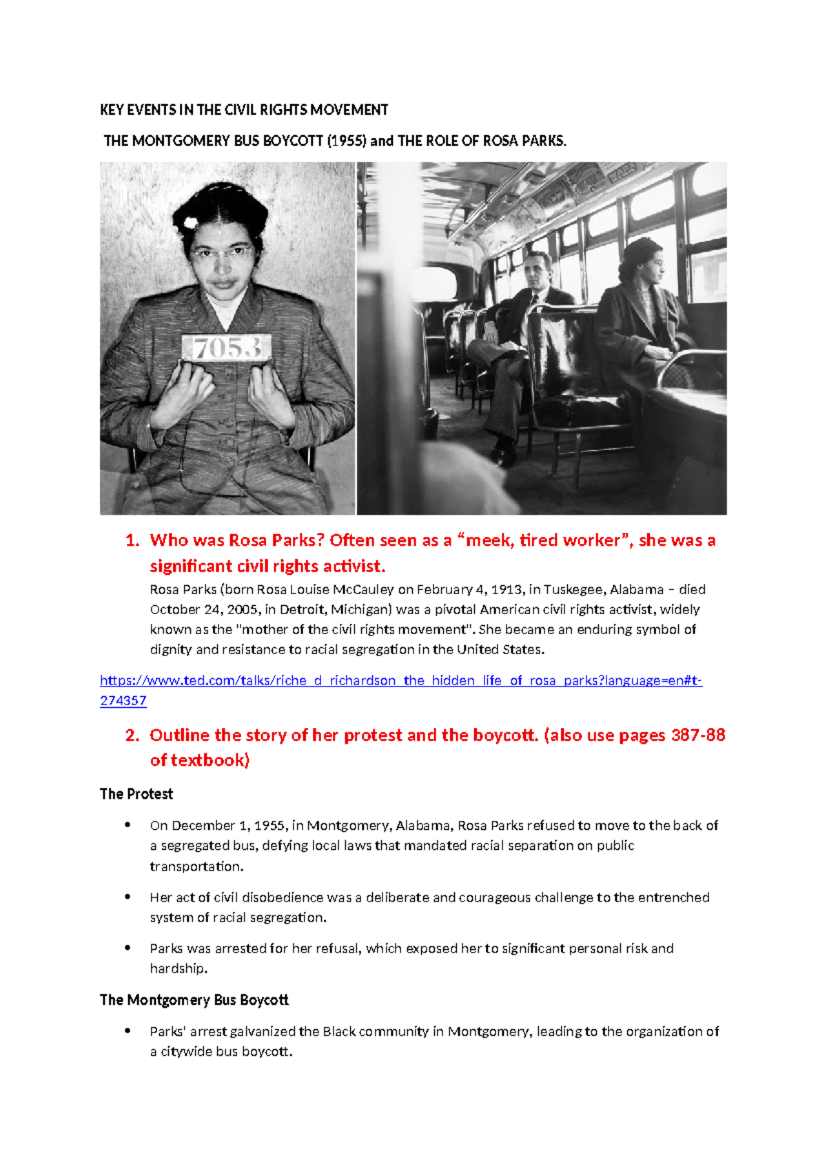 Montgomery Bus Boycott (1955): Rosa Parks' Impact on Civil Rights - Studocu