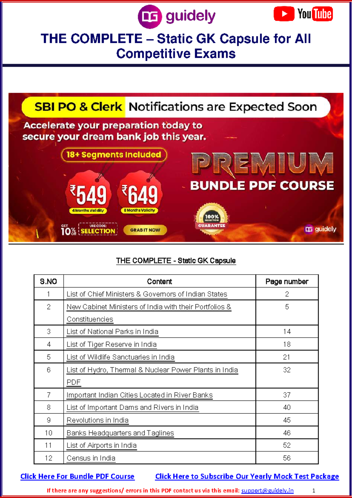 Static GK Capsule for Competitive Exams: Complete Guide - Studocu