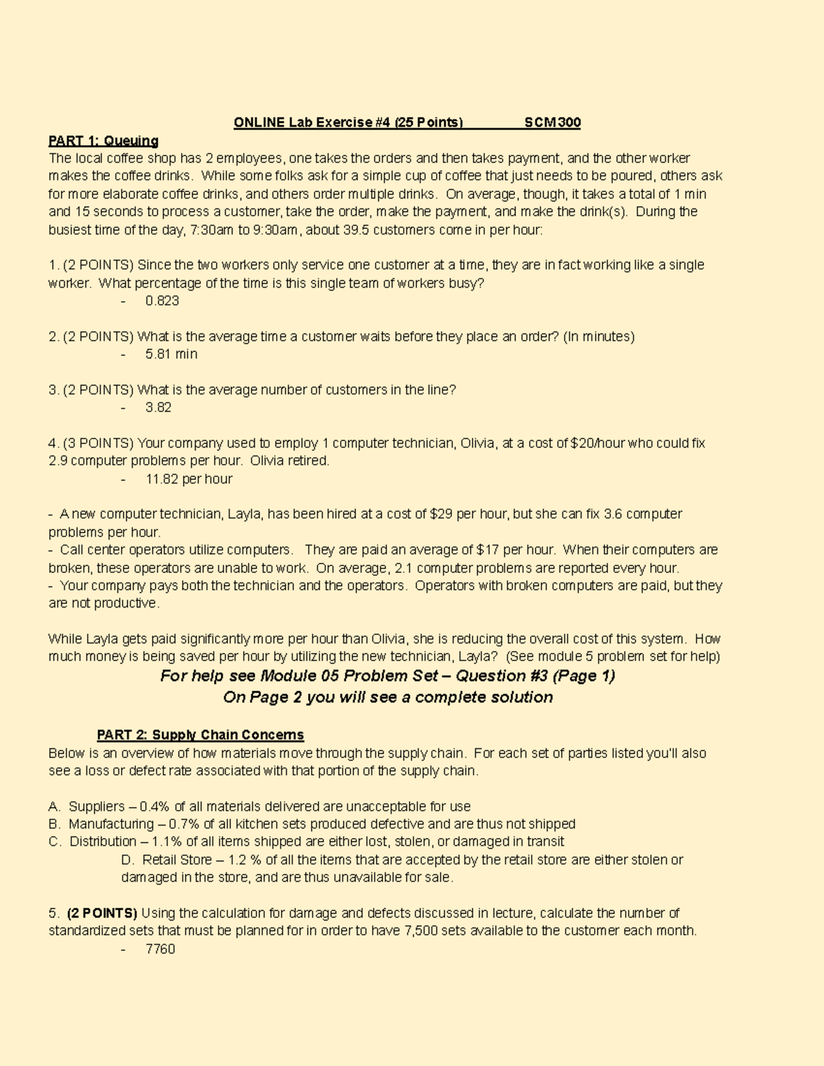 SCM 300 Lab Exercise 4 Solutions: Queuing & Supply Chain Analysis - Studocu