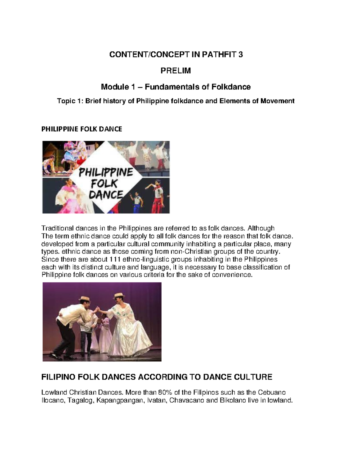 Pathfit 3 Dance Handouts AY 2024-2025 - CONTENT/CONCEPT IN PATHFIT 3 ...