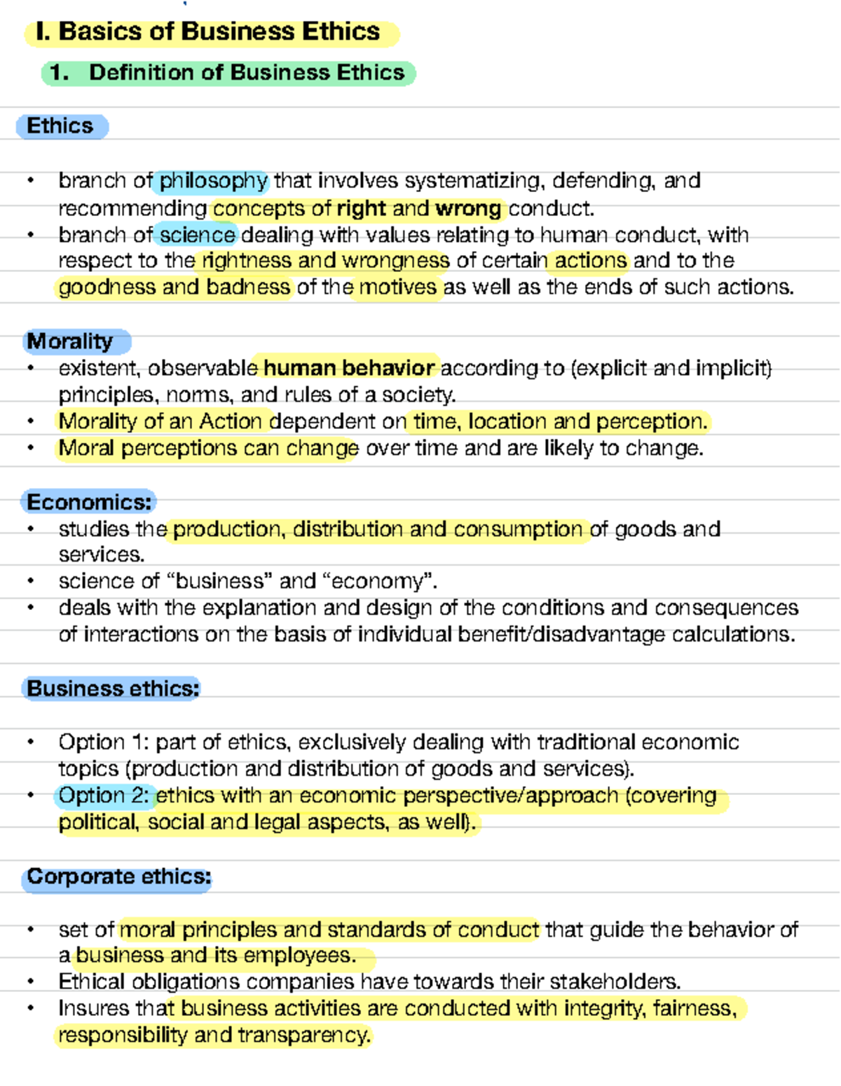 Business Ethics Overview: Key Concepts and Theories (BUS 101) - Studocu