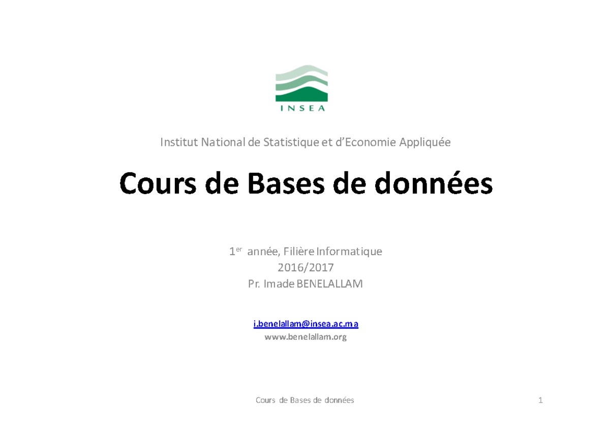 BD Chapitre 1 - Concepts Fondamentaux des Bases de Données - Studocu