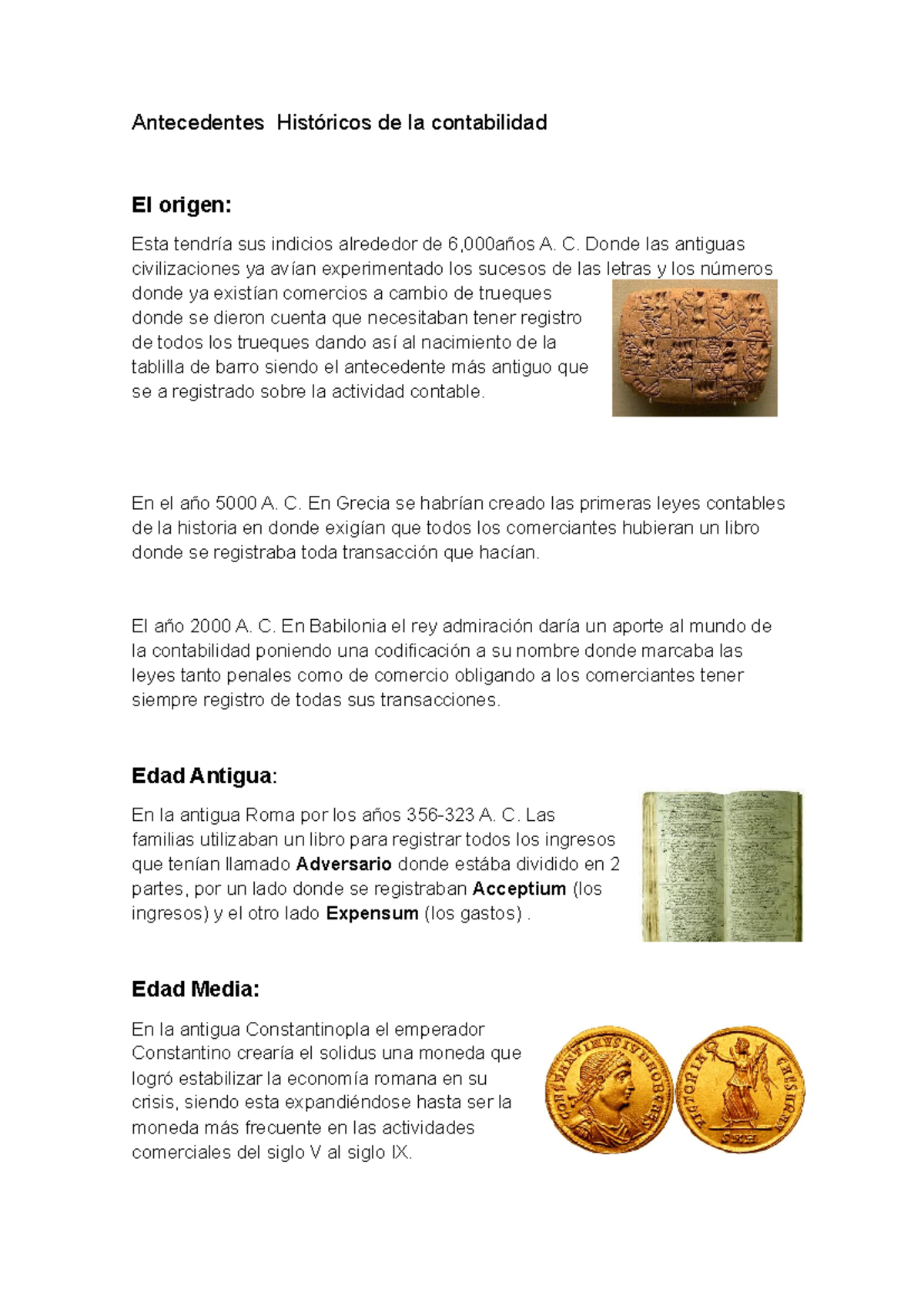 Historia de la Contabilidad: Antecedentes Históricos y Evolución - Studocu