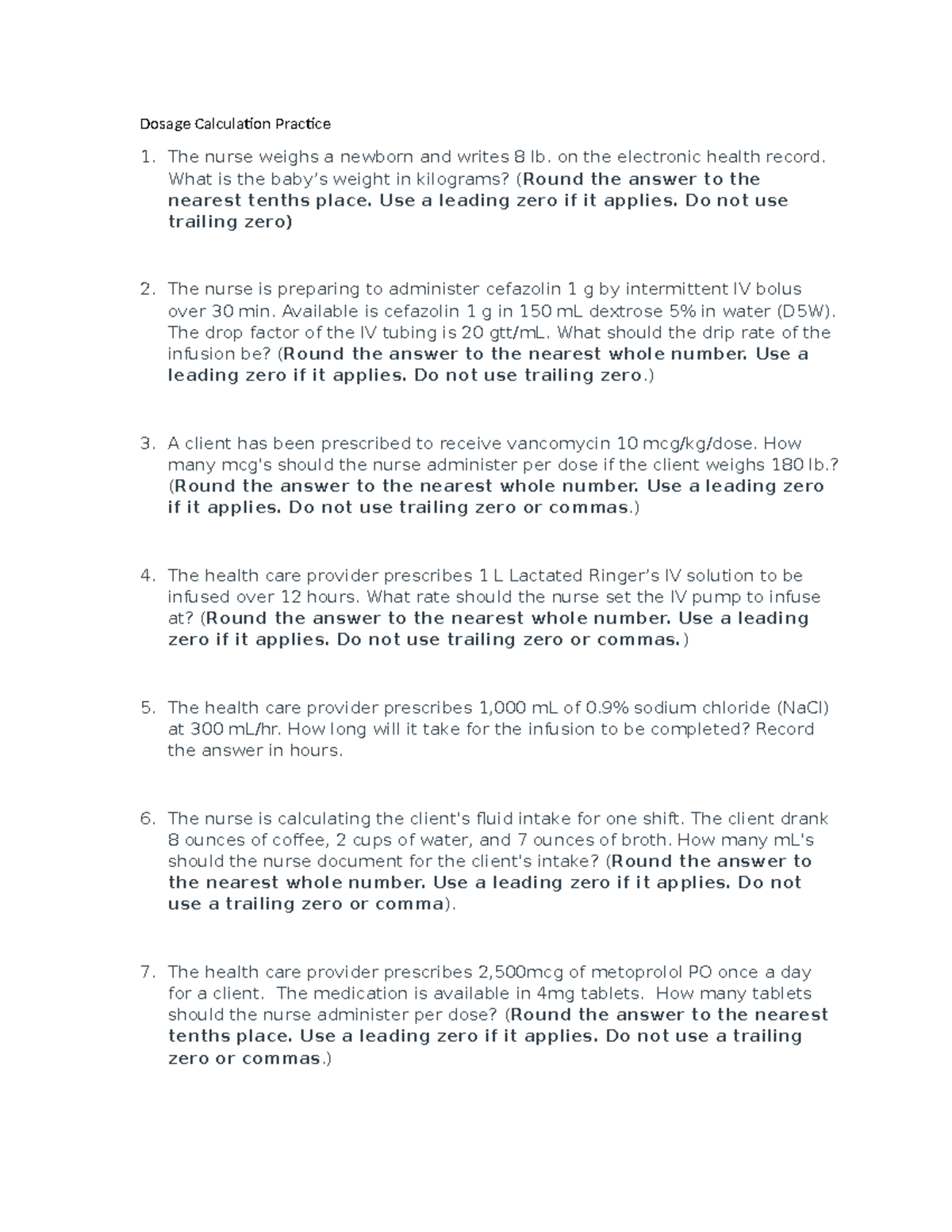 Dosage Calculation Practice Exam For Nursing Students Studocu