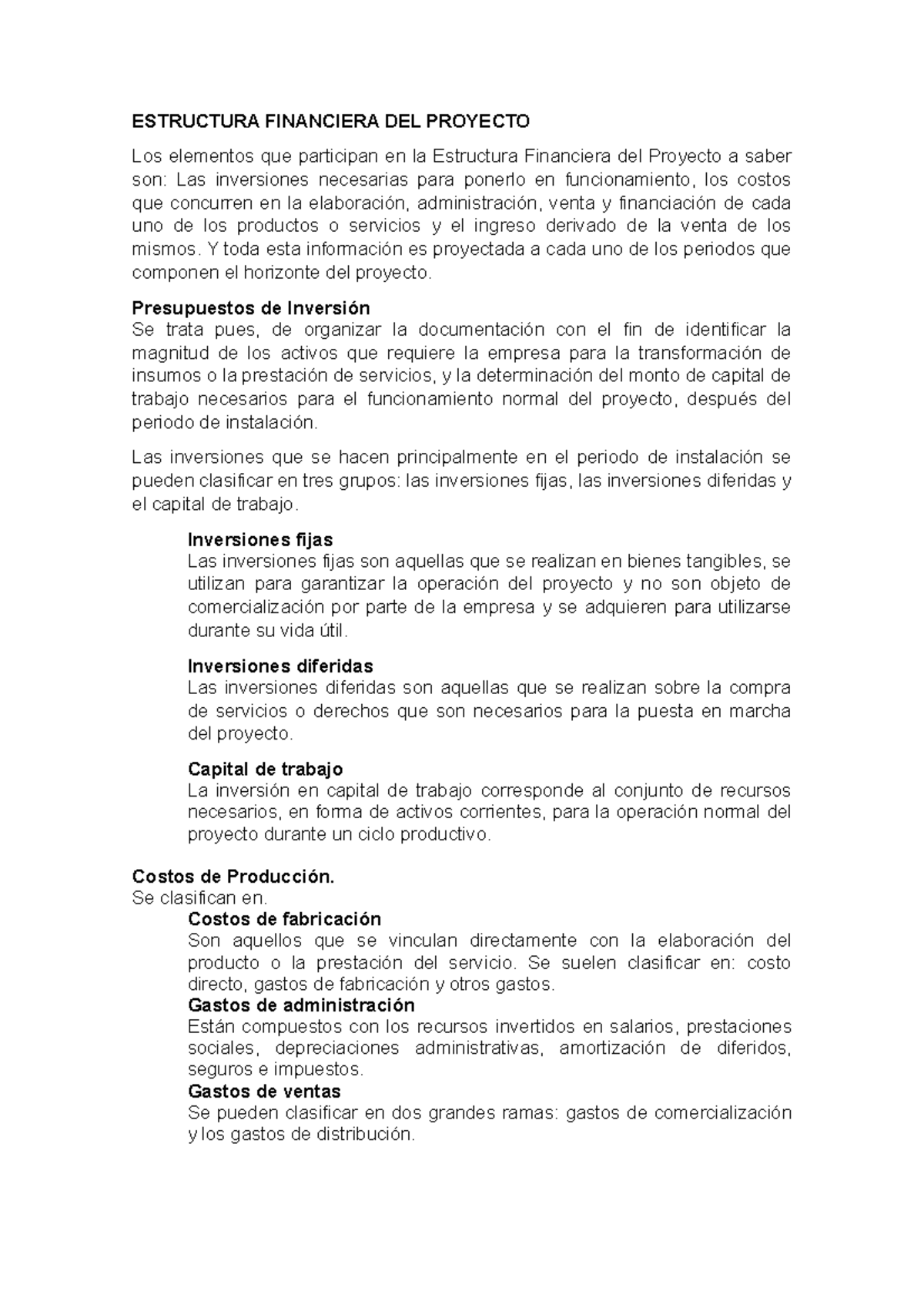 Estructura Financiera DEL Proyecto - Y toda esta información es ...