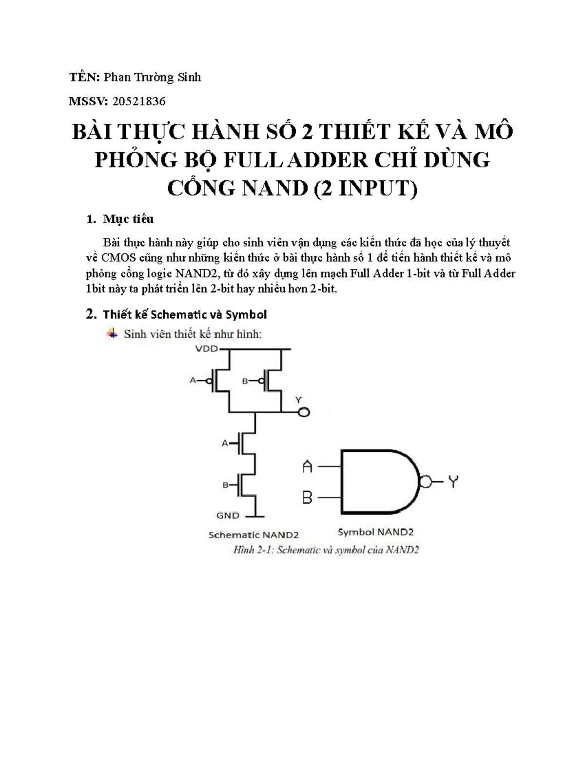 LAB02: Thiết Kế và Mô Phỏng Full Adder Bằng Cổng NAND - Studocu