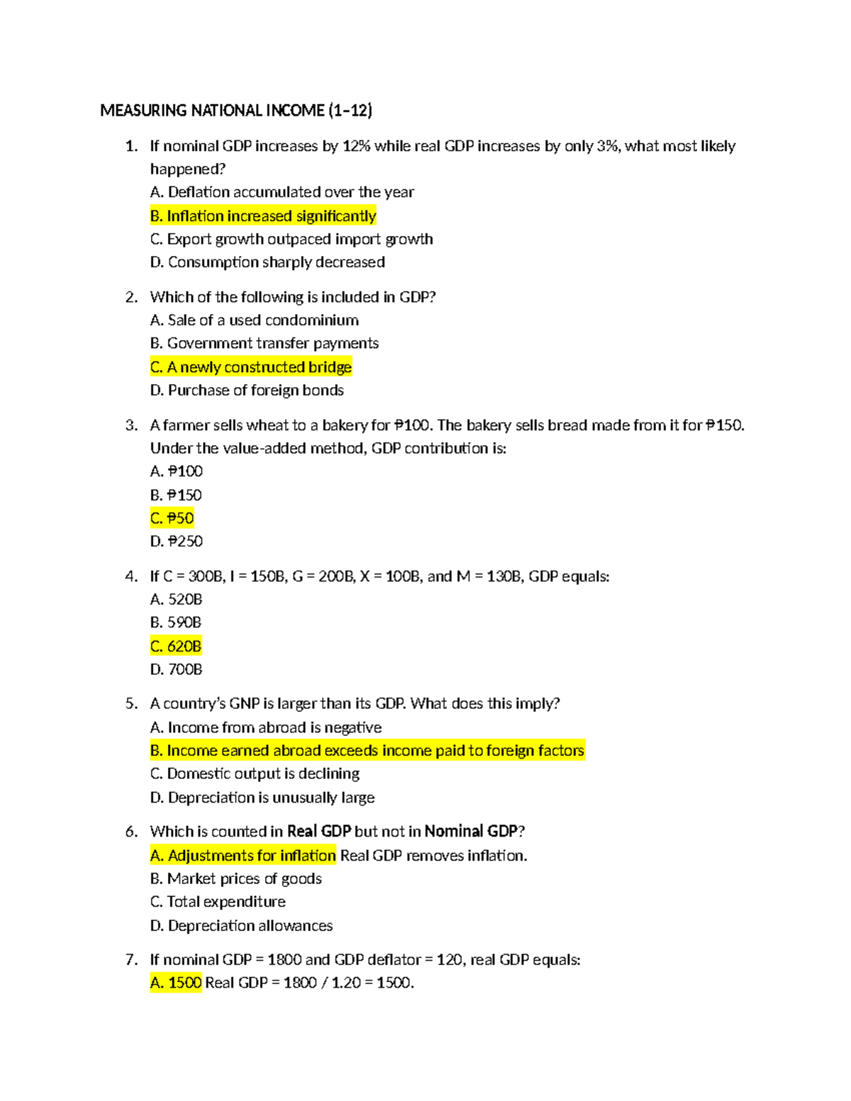 Mock Exam with Answers for LV rmv: National Income & Monetary Policy ...