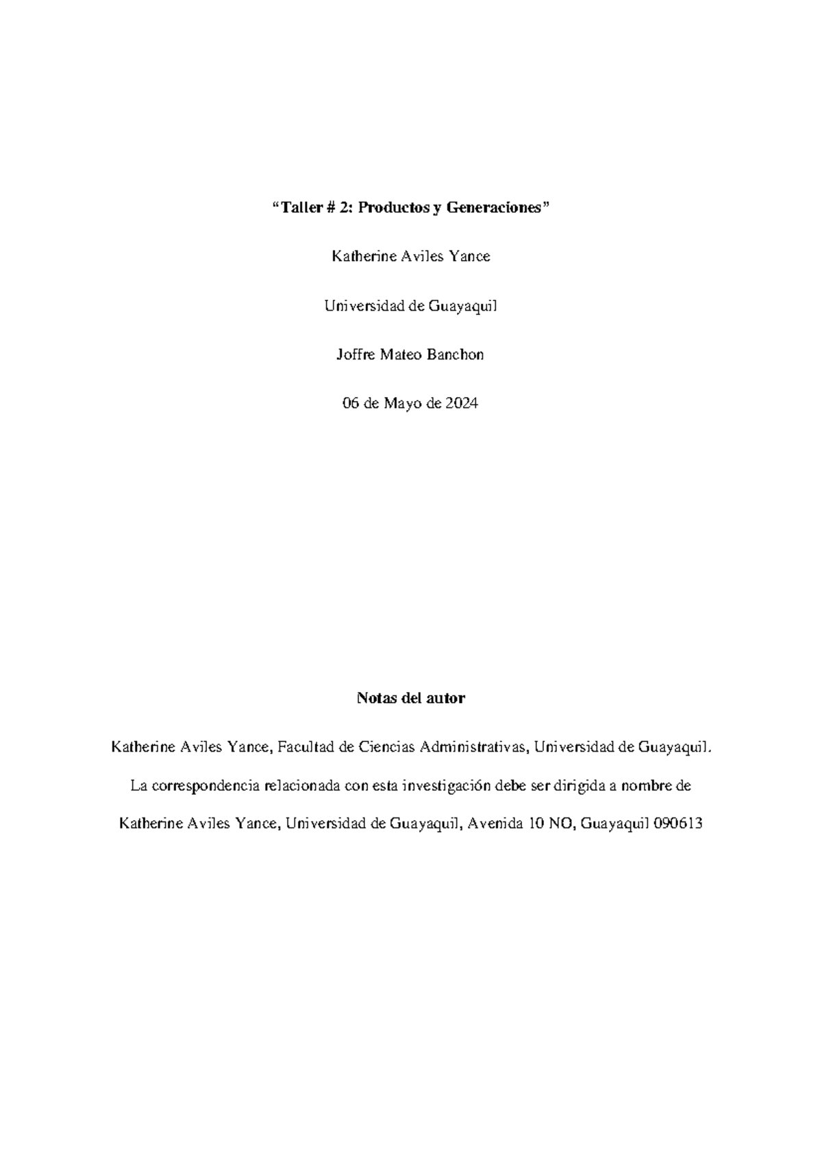 Taller 2 - Productos y Generaciones - “Taller # 2: Productos y ...