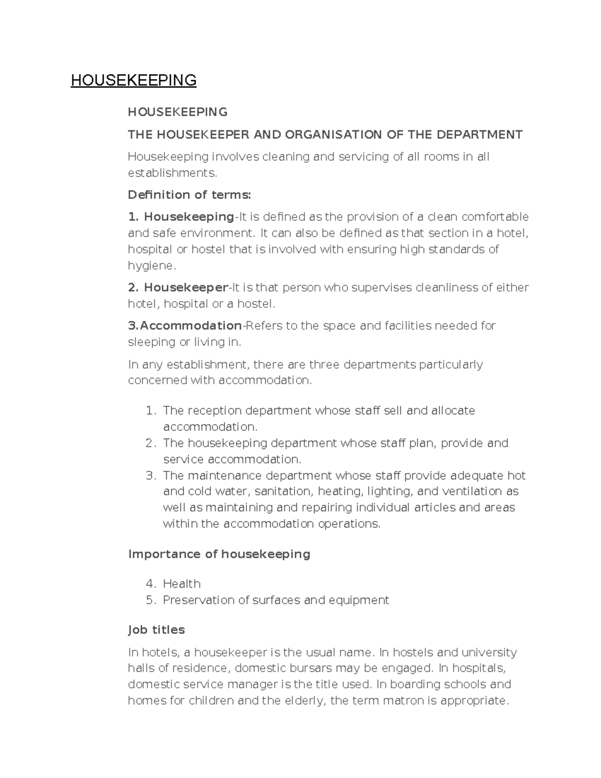 Housekeeping Management and Organization: A Comprehensive Guide - Studocu