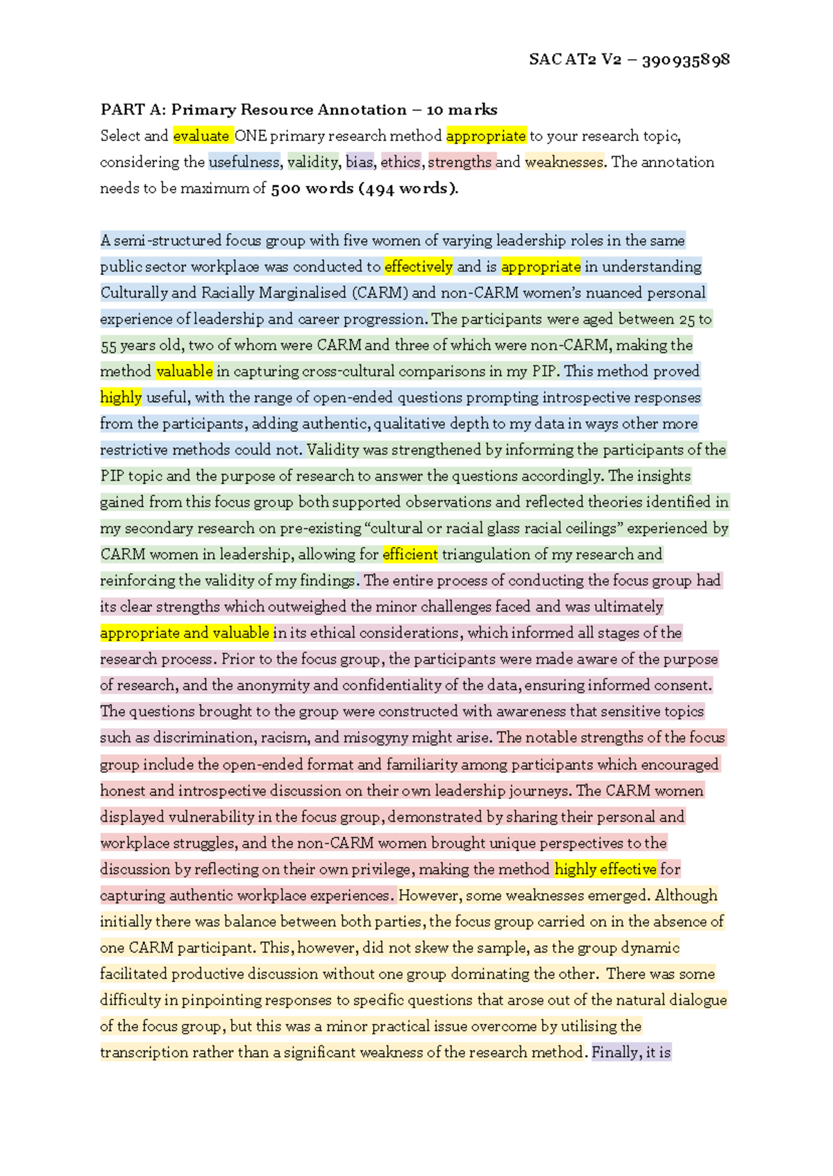 SAC AT2 V2 390935898: Focus Group Analysis on CARM Women's Leadership ...
