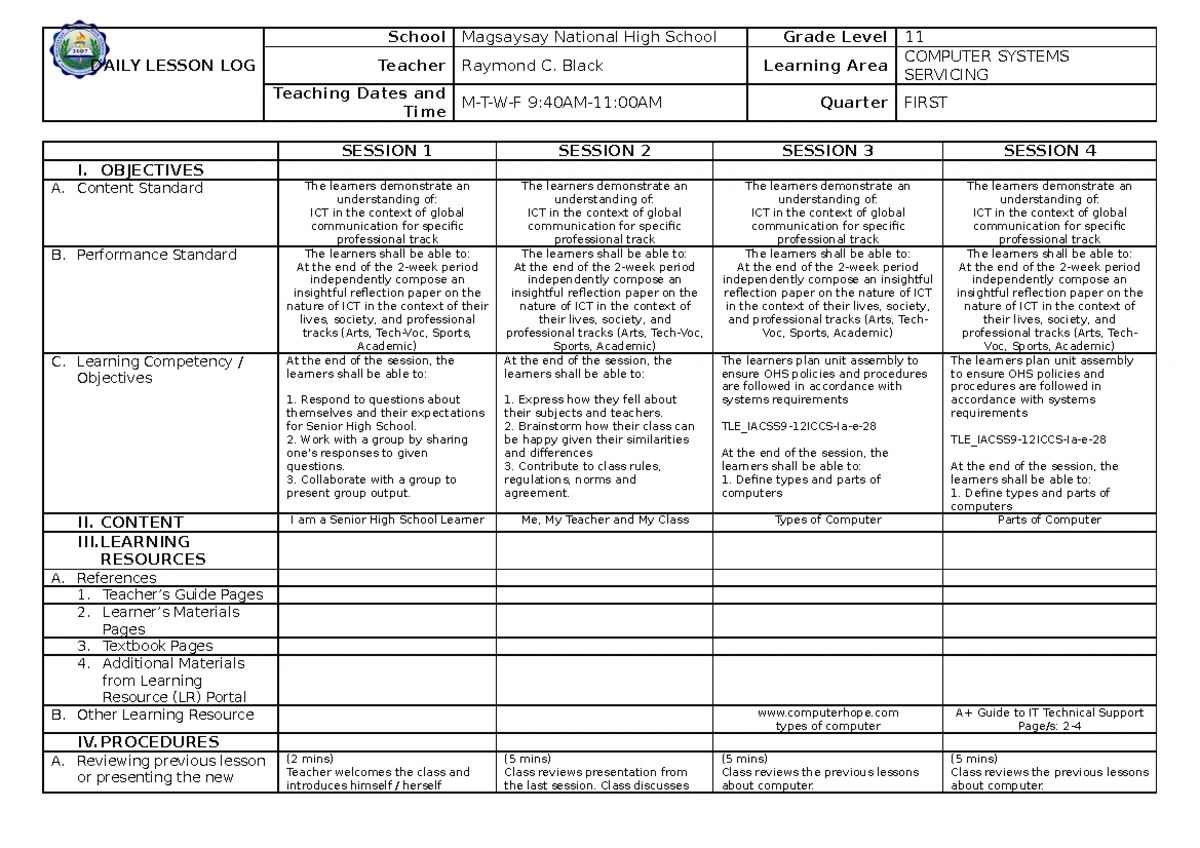 PECS Module - 9 TLE – ICT - CSS Quarter 1 – Module 0: Personal ...