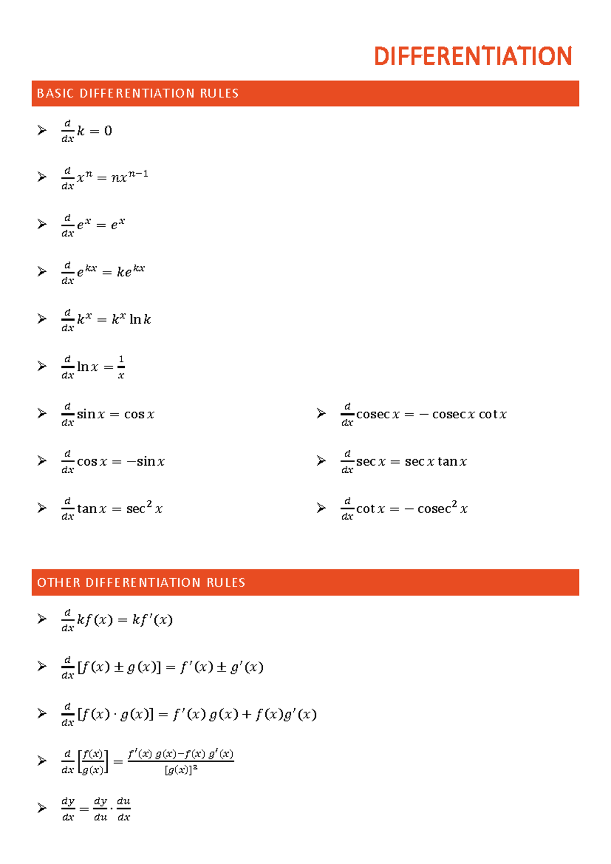 Calculus 101: Basic Differentiation Rules and Techniques - Studocu